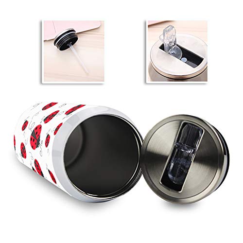 14oz Stainless Steel Tumbler with Lid & Straw-Double Wall Vacuum Insulated Travel Mug,Insect Theme Red Ladybugs Pattern Water Bottle Coffee Beverage Drinks Cup for Adults Kids