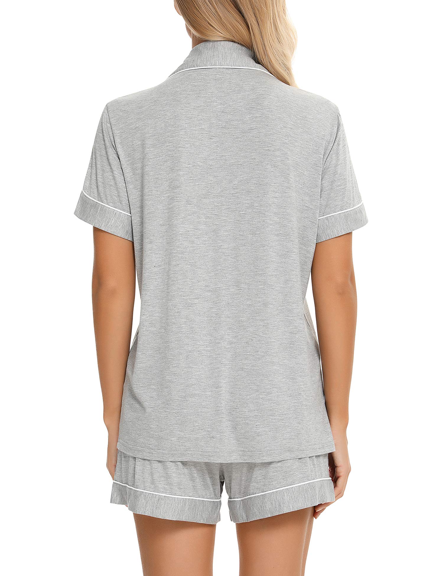 Senert Pajamas Set Short Sleeve Sleepwear Womens Button Down Nightwear Soft Pj Lounge Sets Light Grey, Large