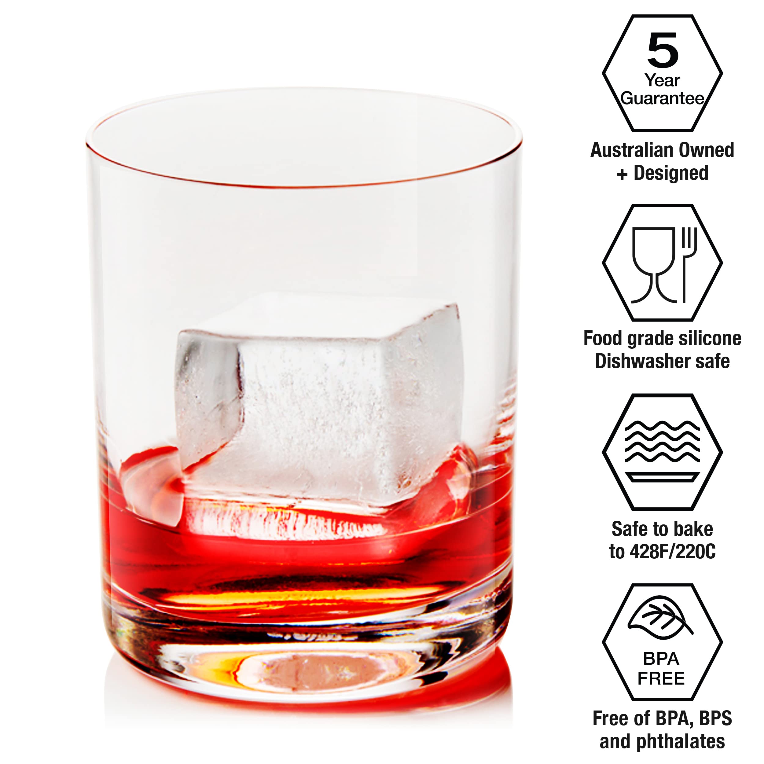 DRINKSPLINKS Ice Cube Tray Megacube Shaped Premium Silicone Mold Freezer Tray & Oven-Safe Meal Prep Container | Ice For Cocktails & Water Bottles | Meal Prep, Baby Food | Bartender Ice