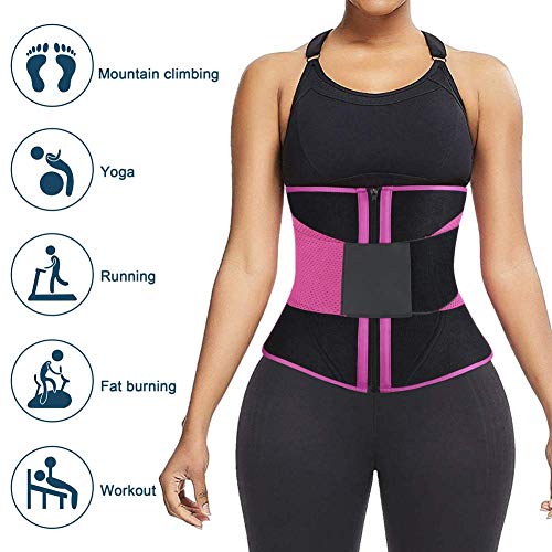 coastal rose Women Waist Trainer Cincher Belt Underbust Latex Corset Tummy Control Sweat Girdle Workout Slim Belly Band Rose Red XXL