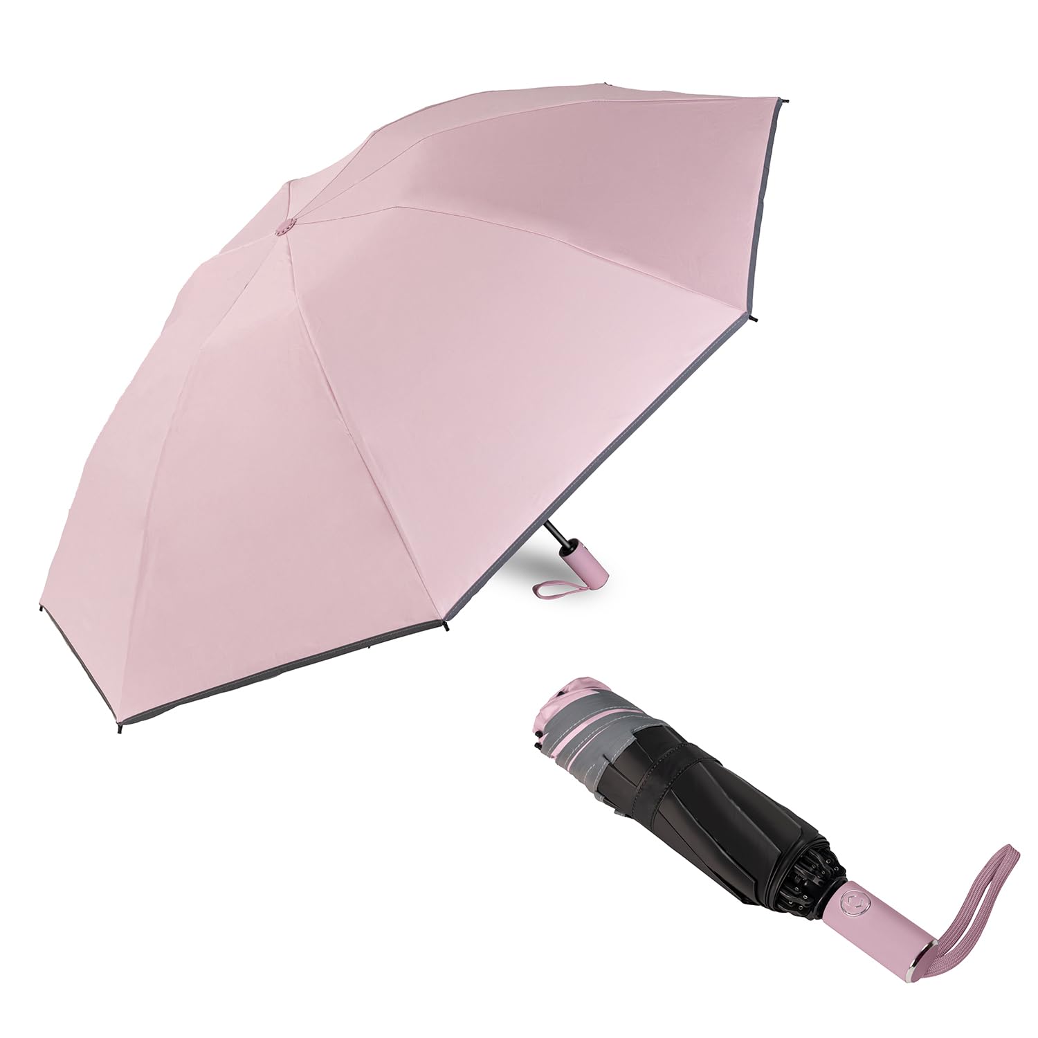 BAODINI Inverted UV Protection Umbrella for Rain and Sun Medium Size 46 inch arc Canopy UPF 50+ Rverse Compact Umbrella Auto Open Close for Travel
