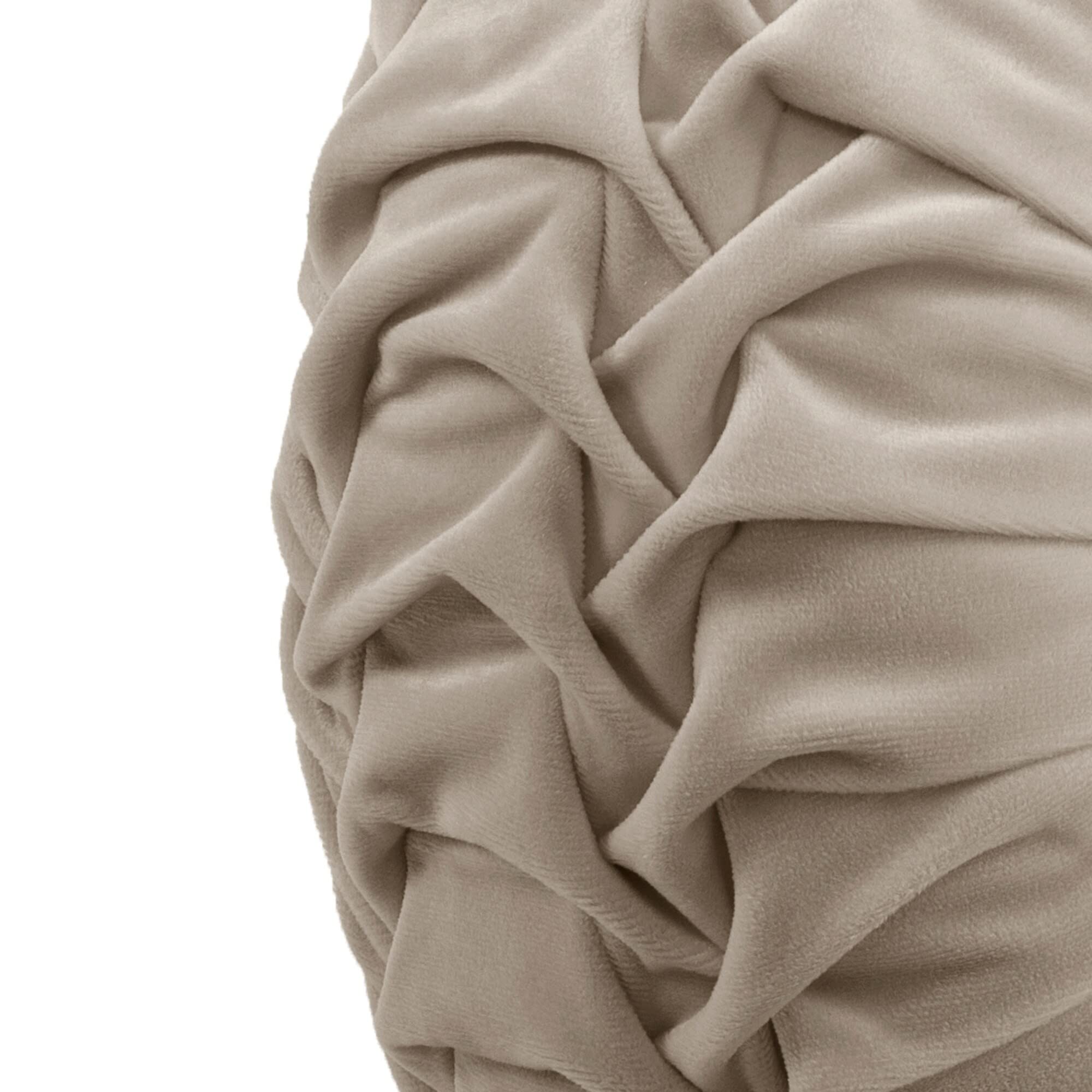 Lush Decor Round Pleated Soft Velvet Decorative Throw Pillow, 1 Count, 15" Diameter, Taupe - Neutral Plush Round Pillow, Seat Cushion, Decorative Pillows For Bed, Couch, Or Chair