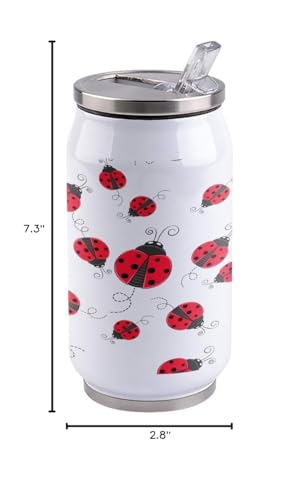 14oz Stainless Steel Tumbler with Lid & Straw-Double Wall Vacuum Insulated Travel Mug,Insect Theme Red Ladybugs Pattern Water Bottle Coffee Beverage Drinks Cup for Adults Kids