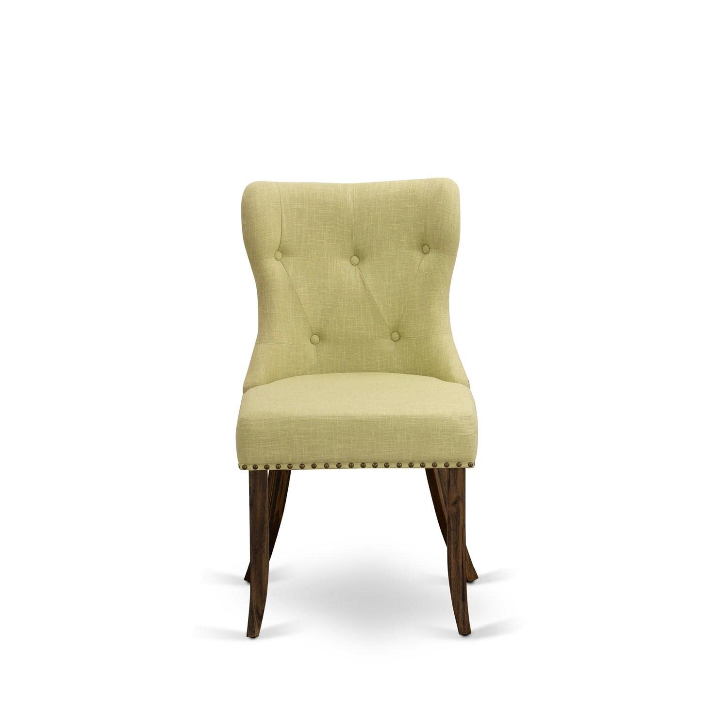 East West Furniture SIP7T37 Sion Modern Parson Dining Chairs - Button Tufted Nailhead Trim Limelight Linen Fabric Upholstered Chairs, Set of 2, Jacobean