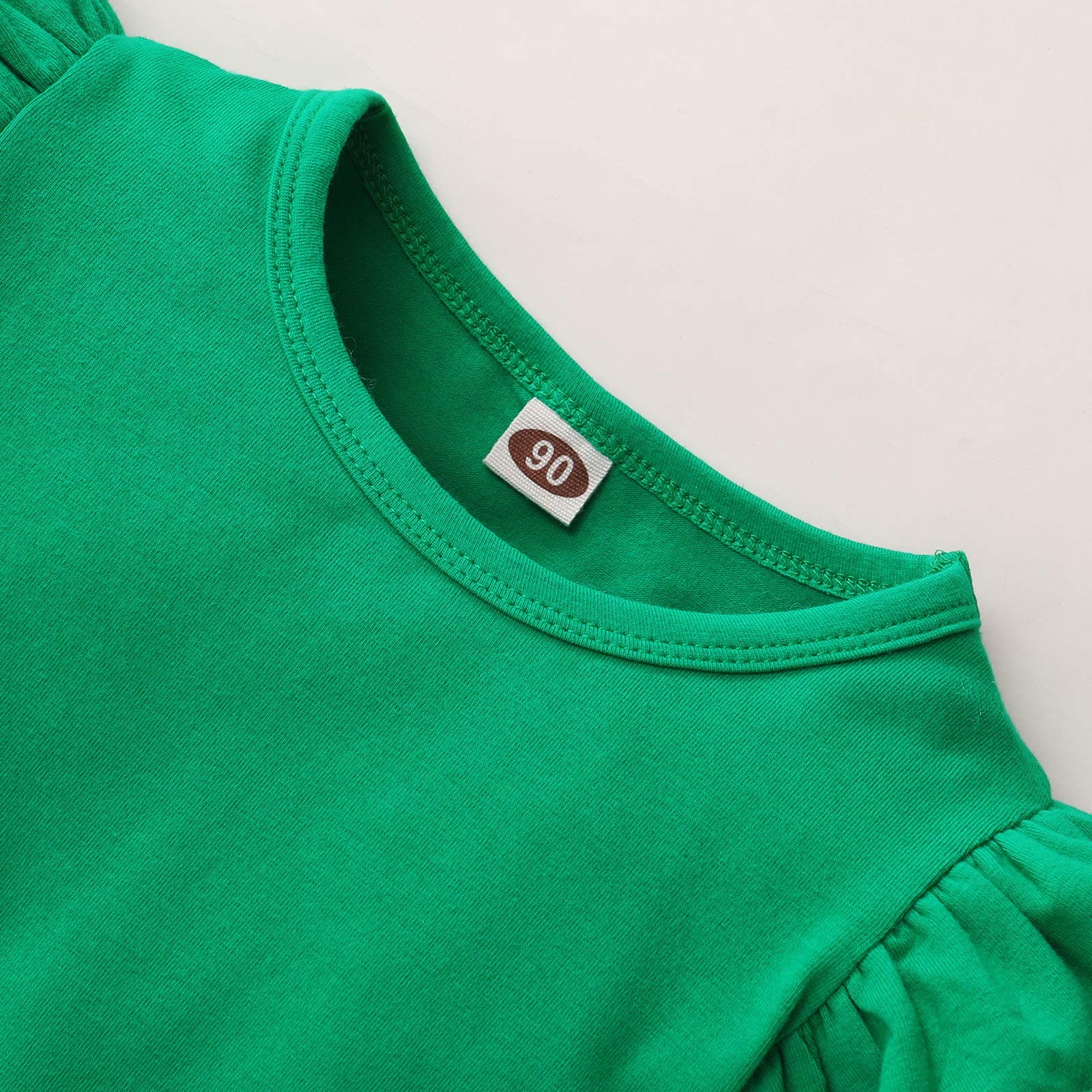 LYSMuch Toddler Baby Girls Long Sleeve Ruffle T Shirt Kids Casual Plain Solid Top Blouse T-Shirt Undershirt (Green,3-4T)