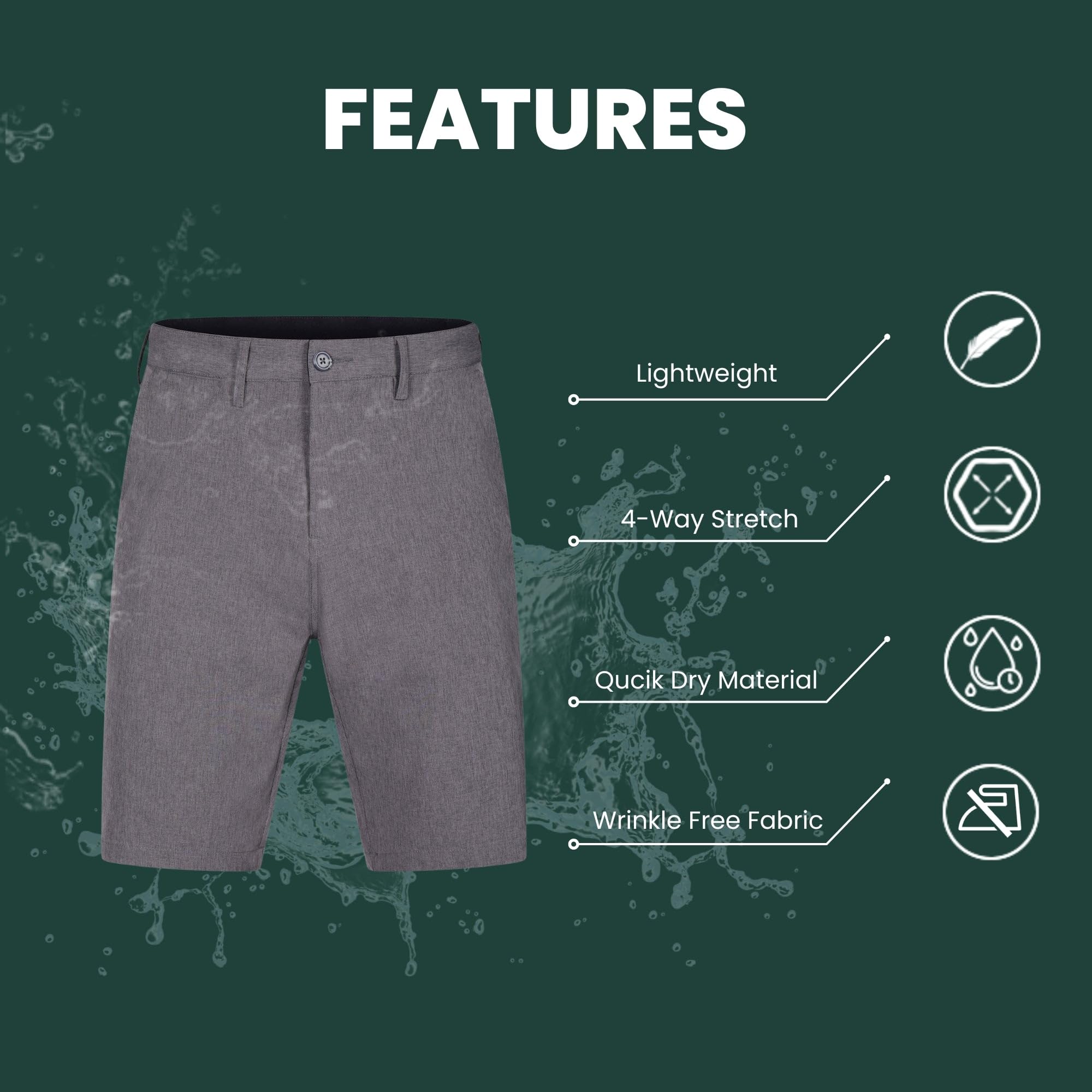 Brickline Mens Shorts for Men, Hybrid Casual Golf Dress Flat Front Quick Dry Stretch Board Shorts, Lightweight Chino Short HT Black - 34