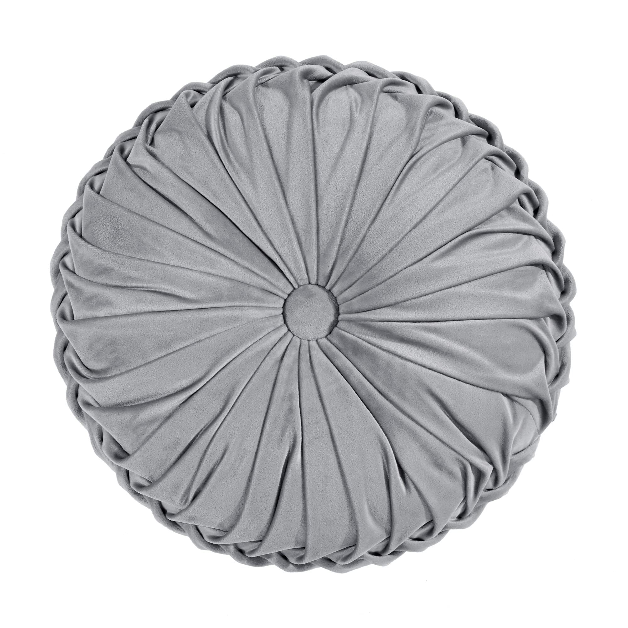Lush Decor Round Pleated Soft Velvet Decorative Throw Pillow, 1 Count, 15" Diameter, Taupe - Neutral Plush Round Pillow, Seat Cushion, Decorative Pillows For Bed, Couch, Or Chair