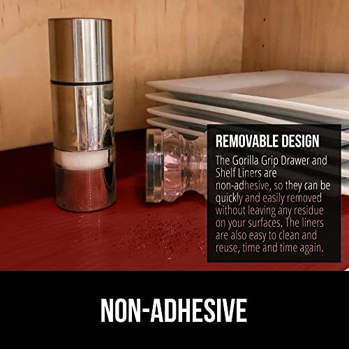 GORILLA GRIP DuraGuard Shelf Liner, Non-Adhesive Cabinet Liners for Kitchen Drawers, Shelves, Refrigerator, Pantry Storage, Bathroom Closet, Durable Waterproof BPA Free Ribbed Plastic, 12x10 Dark Red
