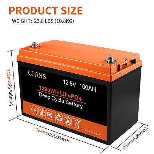 CHINS Bluetooth LiFePO4 Battery Smart 48V 120AH Lithium Battery Perfect for Golf Cart, Trolling Motor, Marine, Built-in 200A BMS, Includes Battery Monitor