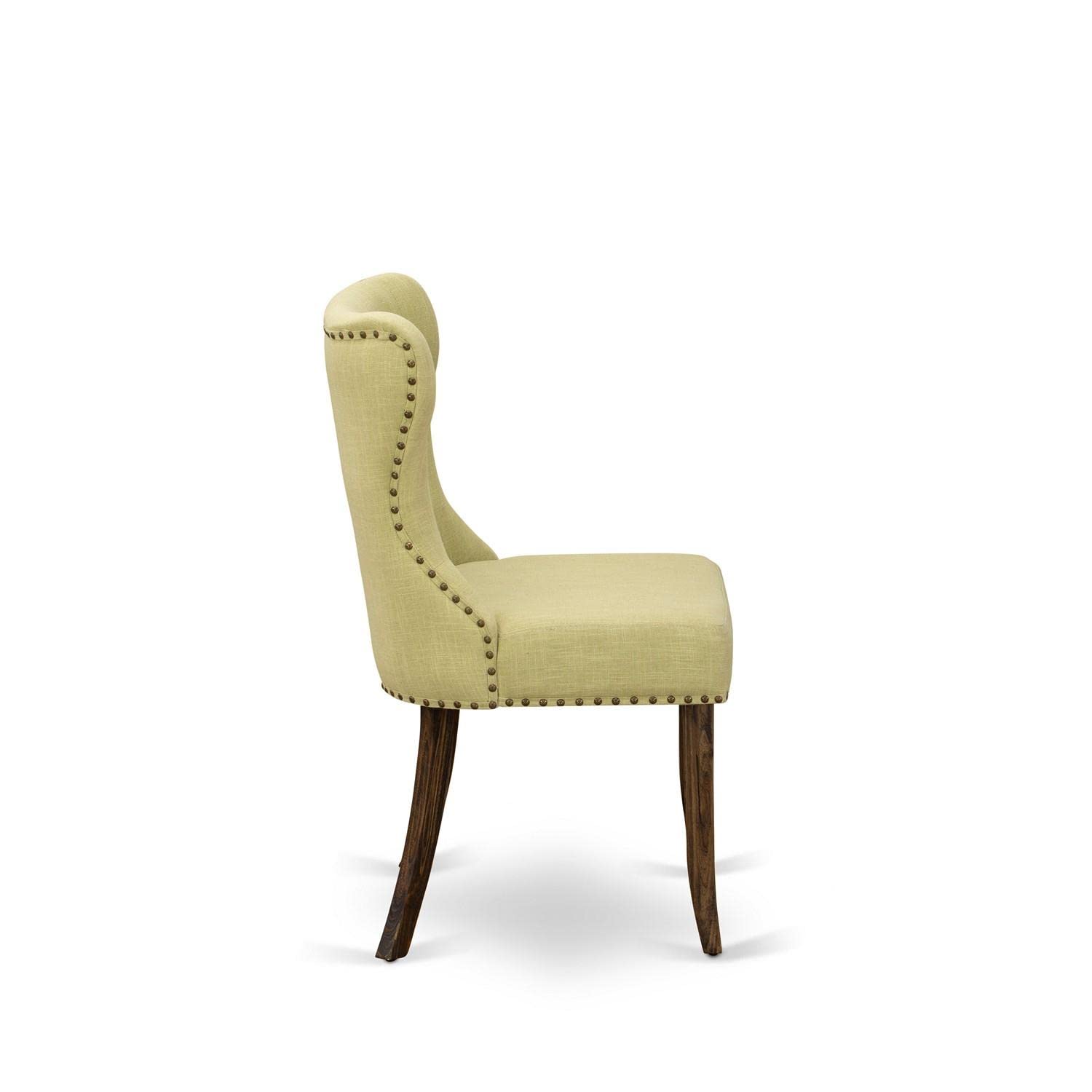 East West Furniture SIP7T37 Sion Modern Parson Dining Chairs - Button Tufted Nailhead Trim Limelight Linen Fabric Upholstered Chairs, Set of 2, Jacobean