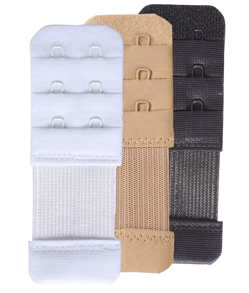SAMGU Women's Bra Extenders 2 Hook Elastic Stretchy Bra Extension Strap (one size, 2 Hook 1/2 inch, Black/Skin/White)