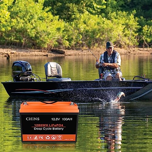 CHINS Bluetooth LiFePO4 Battery Smart 48V 120AH Lithium Battery Perfect for Golf Cart, Trolling Motor, Marine, Built-in 200A BMS, Includes Battery Monitor