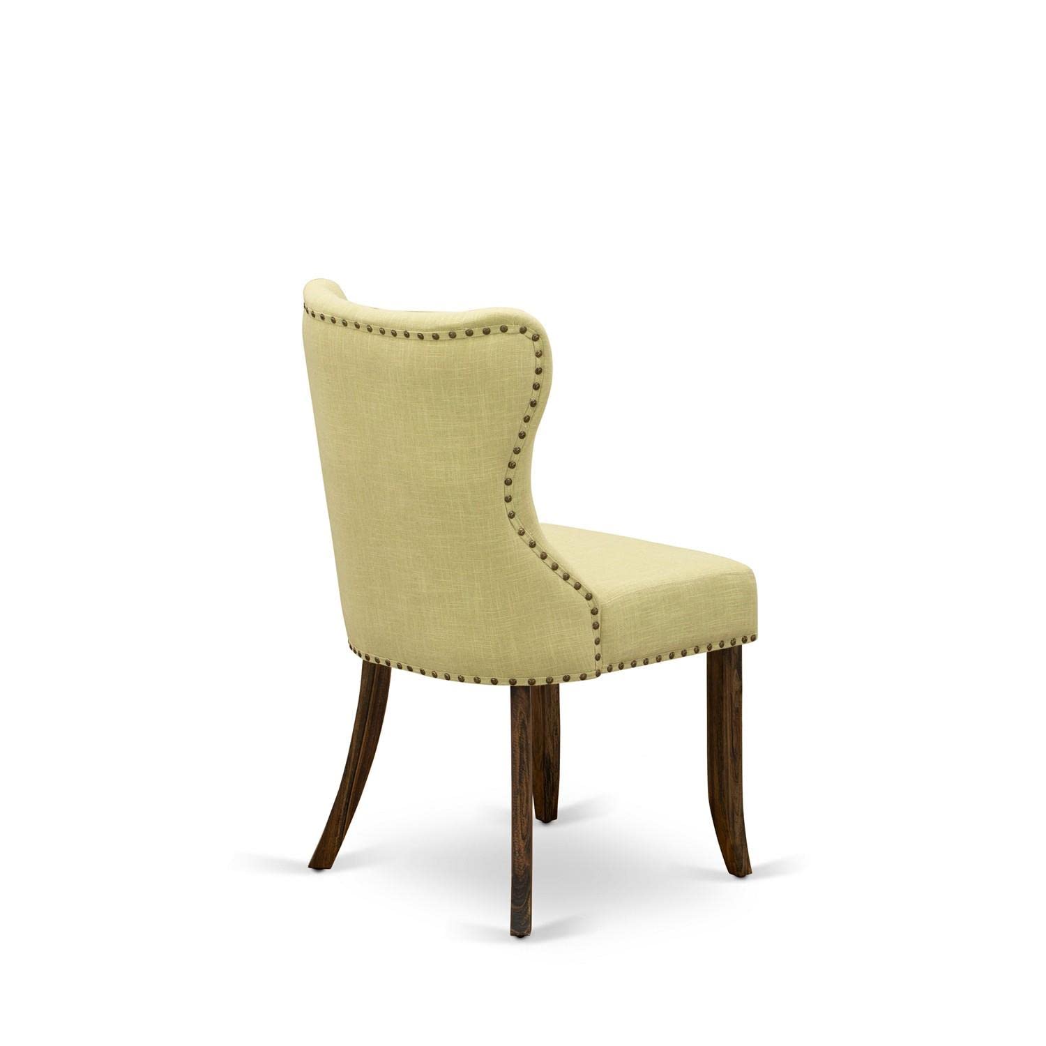 East West Furniture SIP7T37 Sion Modern Parson Dining Chairs - Button Tufted Nailhead Trim Limelight Linen Fabric Upholstered Chairs, Set of 2, Jacobean