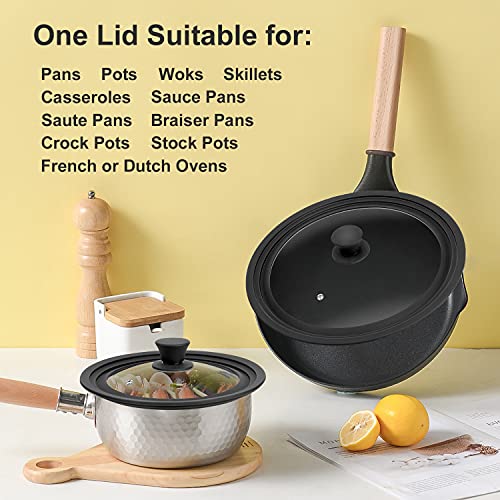 Universal Lid for Pots, Pans and Skillets - Tempered Glass Lid with Heat Resistant Silicone Rim Fits 10" - 12" Diameter Cookware, Replacement Lid for Frying Pan and Cast Iron Skillet(10"11"12")