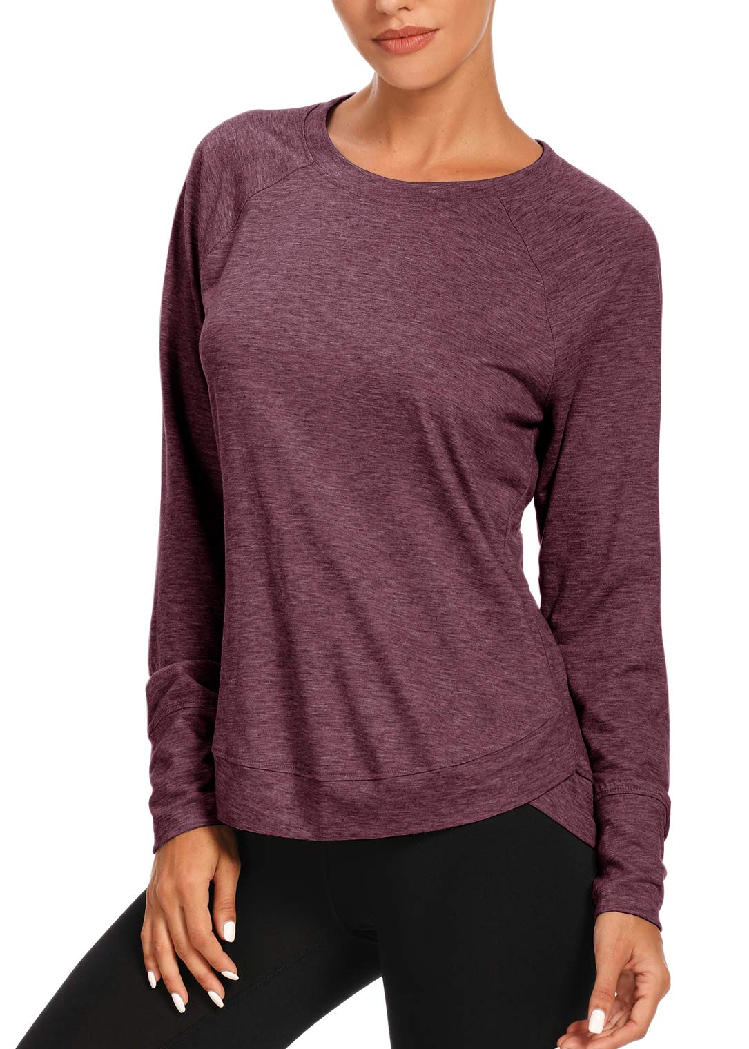 Muzniuer Women's Burgundy Long Sleeve Yoga Sports Running Hiking Shirt Workout Tops S