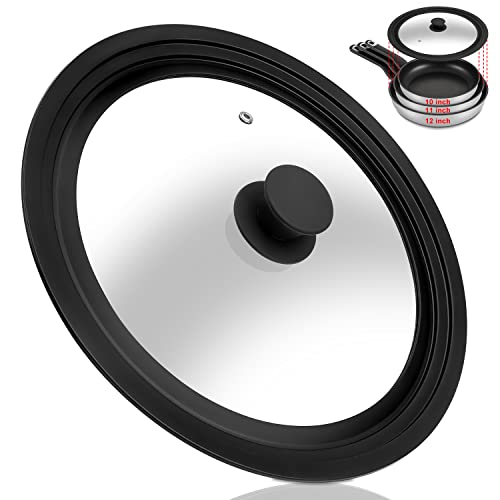 Universal Lid for Pots, Pans and Skillets - Tempered Glass Lid with Heat Resistant Silicone Rim Fits 10" - 12" Diameter Cookware, Replacement Lid for Frying Pan and Cast Iron Skillet(10"11"12")