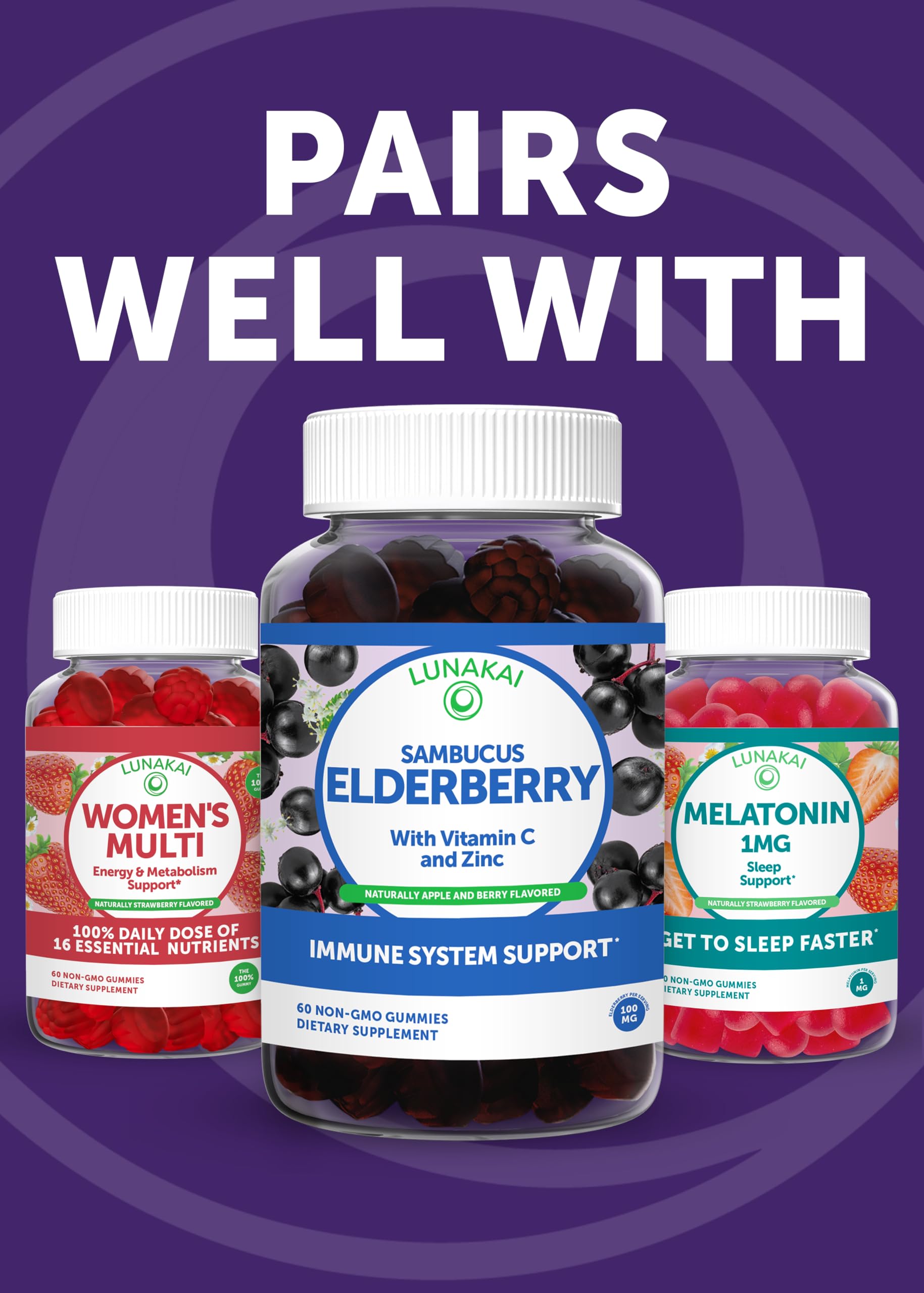 Lunakai USA Made Kids Melatonin Gummies 1mg - Safe & Natural Sleep Aid for Children 2+ - Non-GMO, Vegan, Gluten-Free - 60 Count