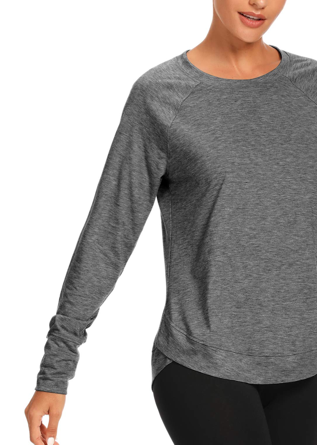 Muzniuer Women's Long Sleeve Yoga Sports Running Shirt - Workout Top Activewear Gray M