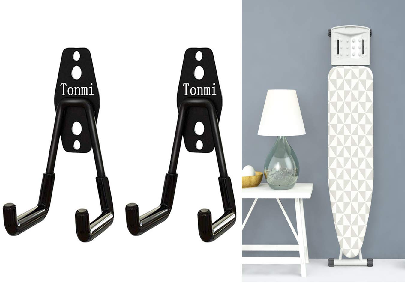 2Pcs Ironing Board Hook Wall Mount, Wall Mount Ironing Board Holder, Ironing Board Hanger Wall Mount, Ironing Board Wall Mount, for Laundry Rooms, Utility Rooms, Closetssaving, No Ironing Board