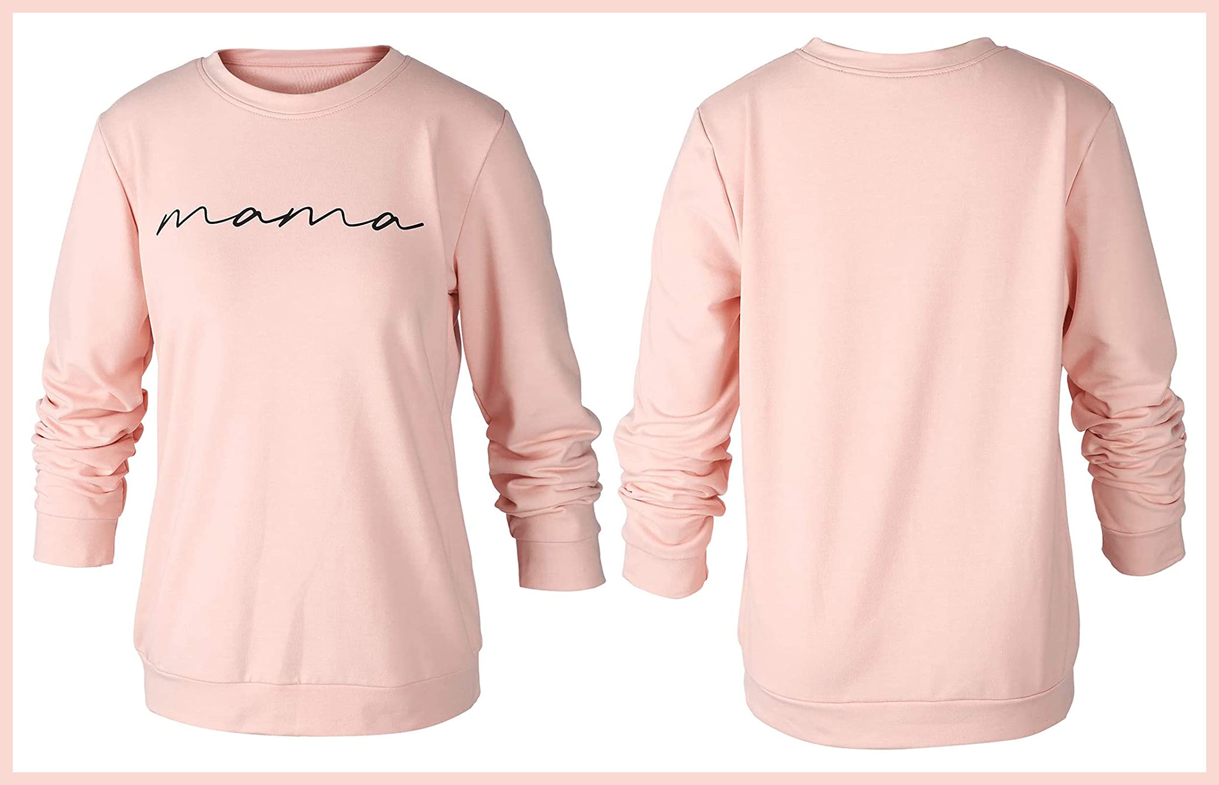 ASTANFY Womens Crewneck Sweatshirt Mama Letter Print Long Sleeve Loose Fashion Pullover Top (Pink, XX-Large)