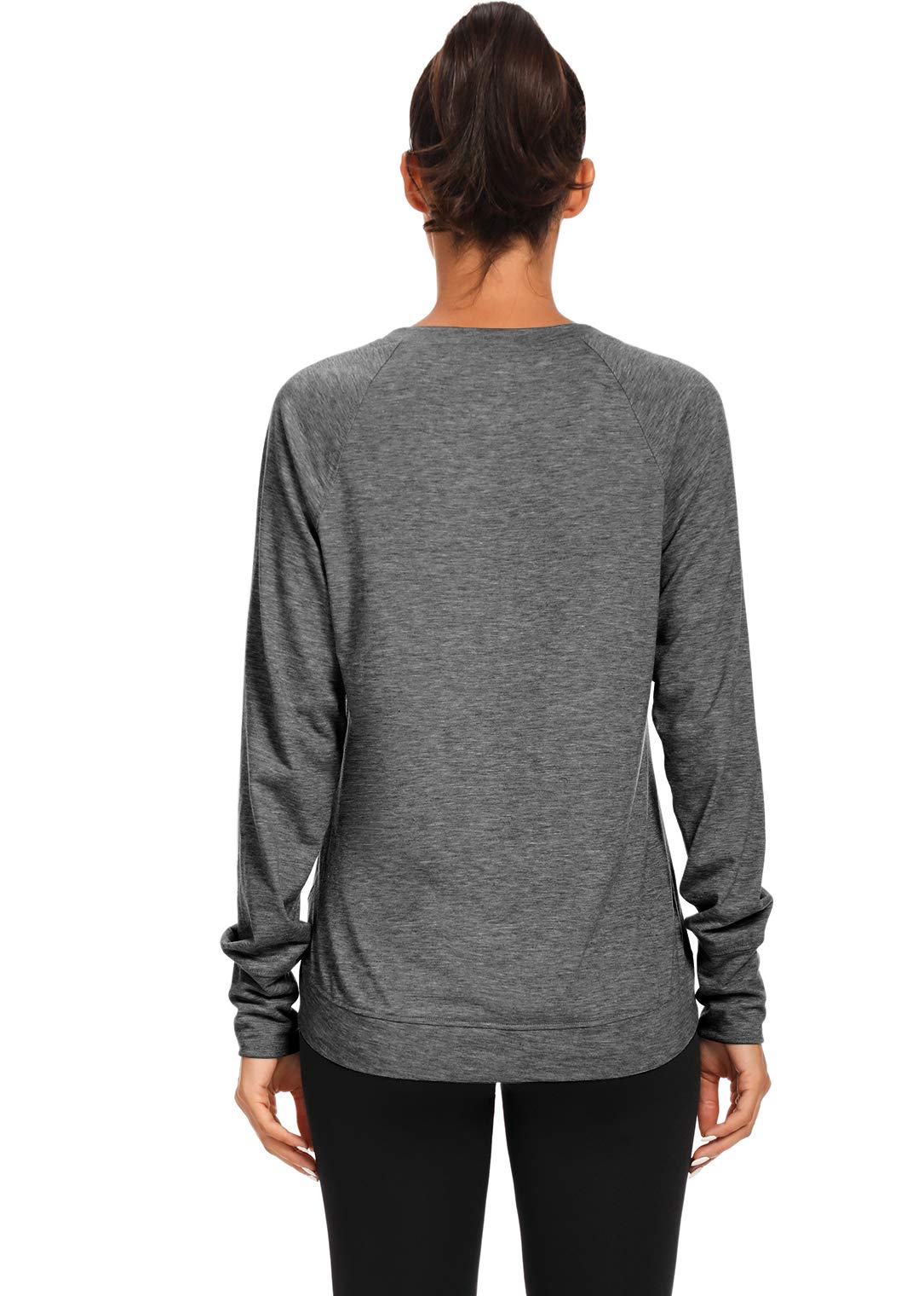 Muzniuer Women's Long Sleeve Yoga Sports Running Shirt - Workout Top Activewear Gray M