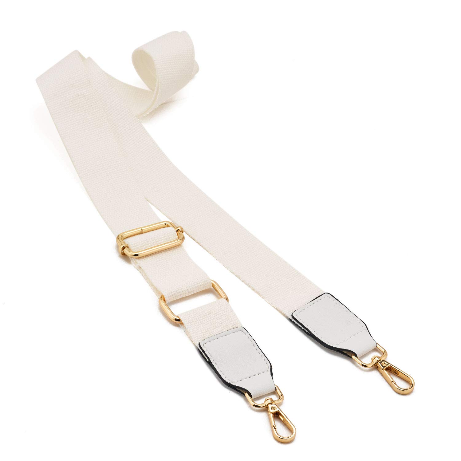 DEVPSISR Wide Shoulder Purse Strap Replacement Adjustable Belt Canvas Bag Crossbody Handbag (Leather Buckle-Creamy White)