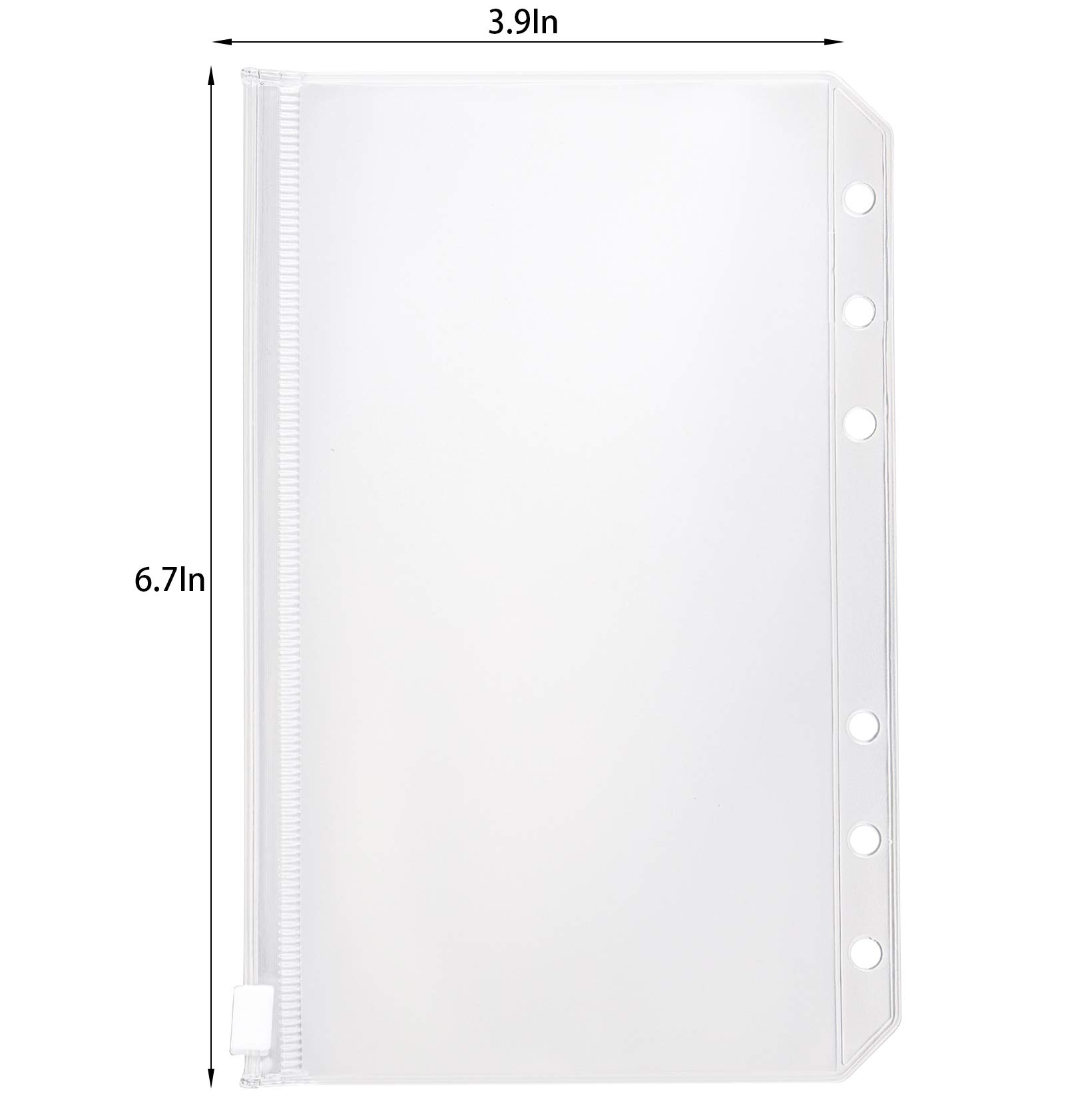 WUWEOT 50 Pack Binder Pockets A6 Size 6 Holes Zipper Binder Pouch Folders, Waterproof Zipper Loose Leaf Bags Clear Plastic Binder Envelopes for Documents Notebooks Cards