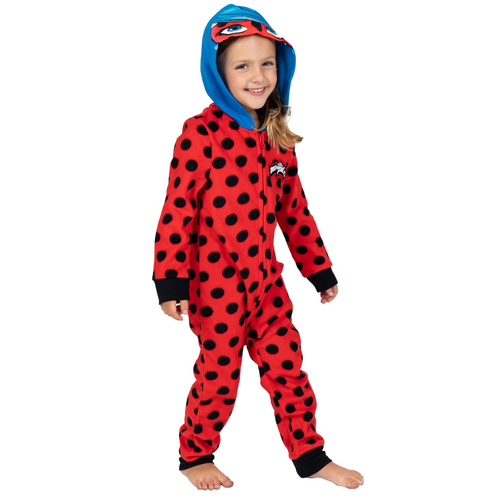 Miraculous Ladybug Big Girls Zip-Up Onesie Pajama Coveralls Red 10-12