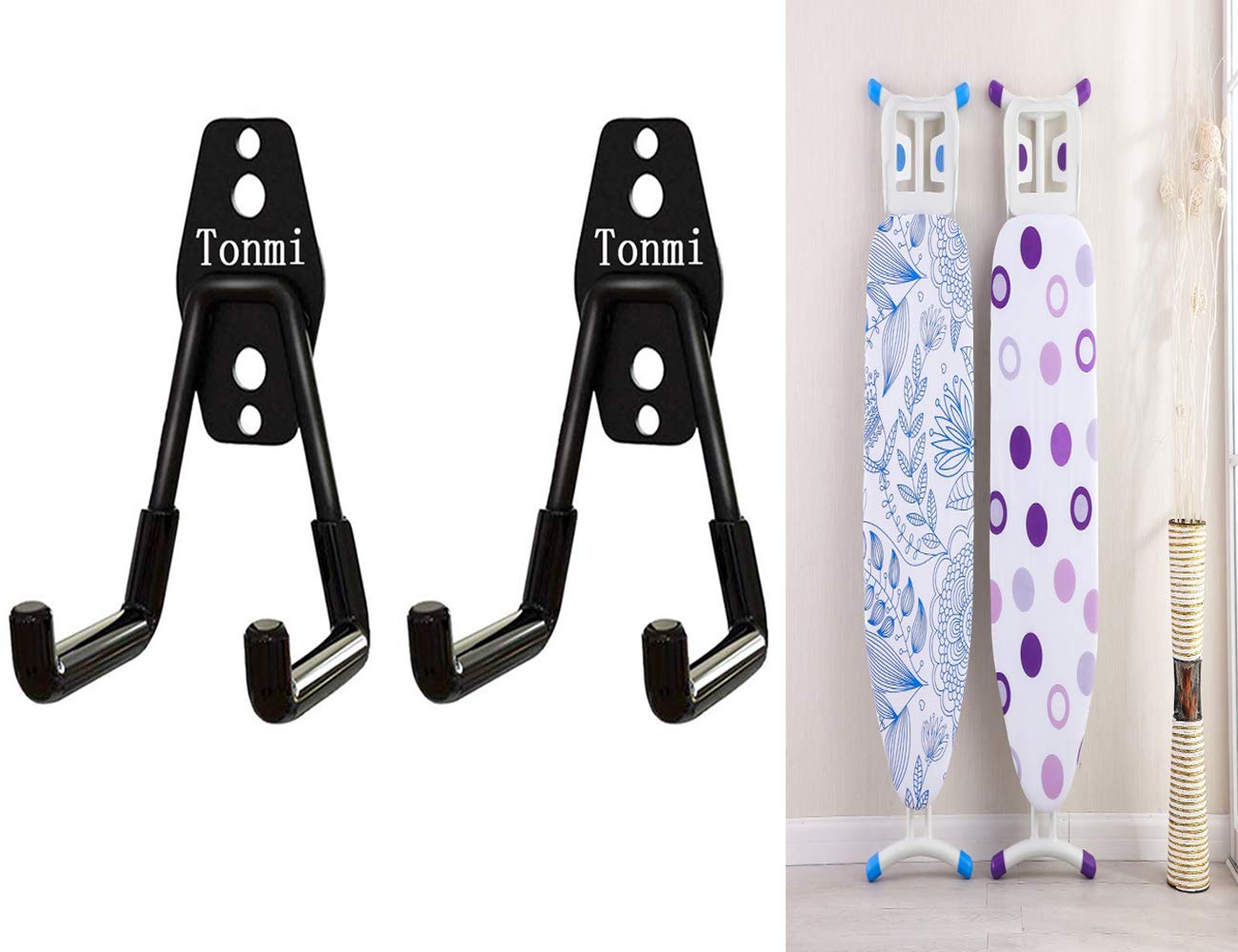 2Pcs Ironing Board Hook Wall Mount, Wall Mount Ironing Board Holder, Ironing Board Hanger Wall Mount, Ironing Board Wall Mount, for Laundry Rooms, Utility Rooms, Closetssaving, No Ironing Board