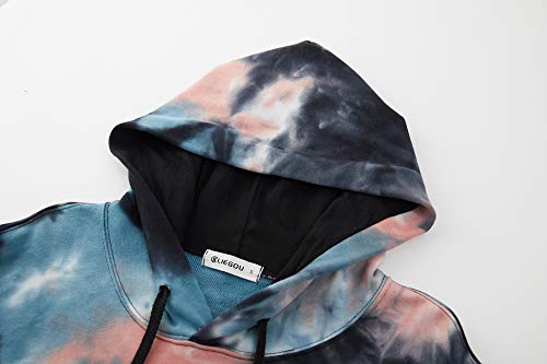 KLIEGOU Mens Tie-Dye Pullover Hooded Sweatshirt (288 Pink/Green L)