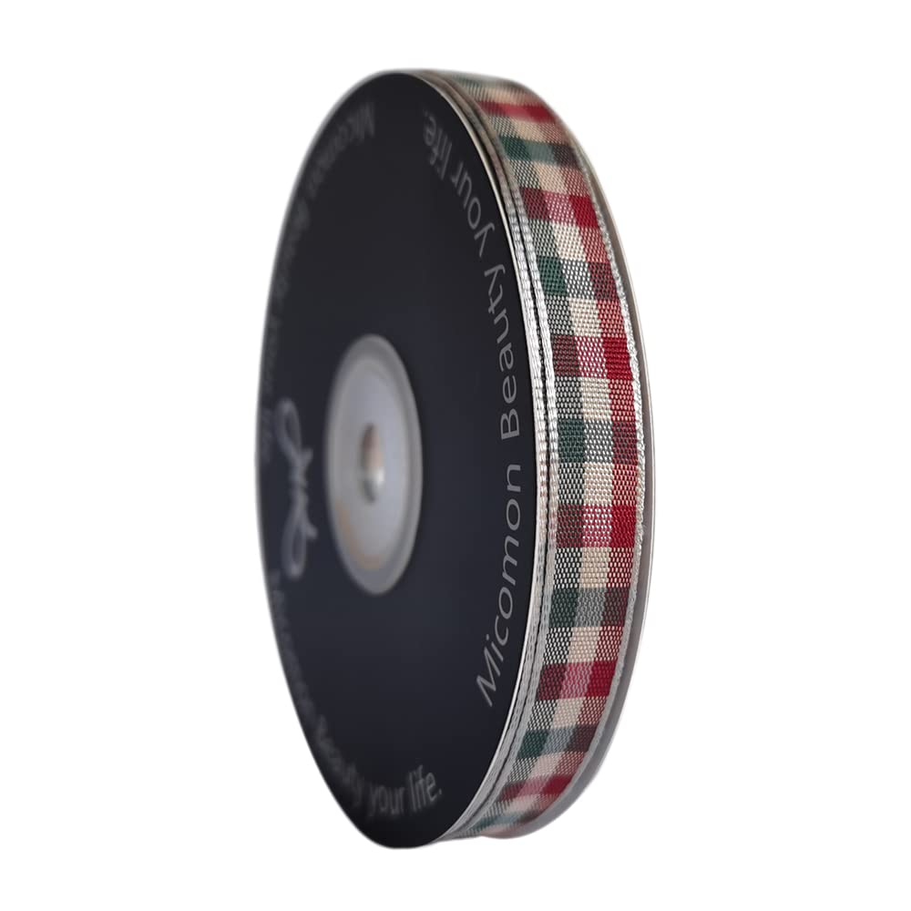 Micomon Red and Green Gingham Ribbon Buffalo Ribbon Checkerd Christmas Ribbon 25 Yards Each Roll 100% Polyester (3/8",RedGreen)
