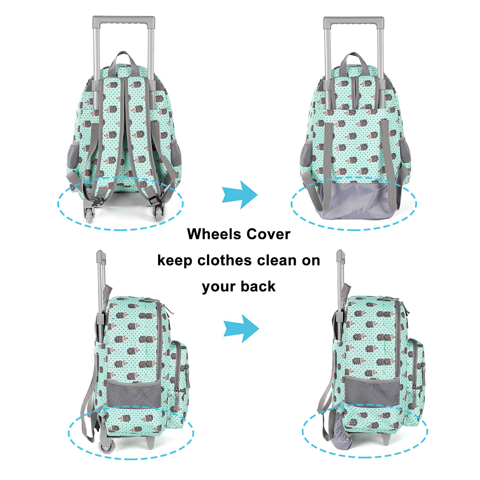 Tilami Rolling Backpack 18 inch Double Handle Wheeled Boys Girls Travel School Children Luggage Toddler Trip, Hedgehog