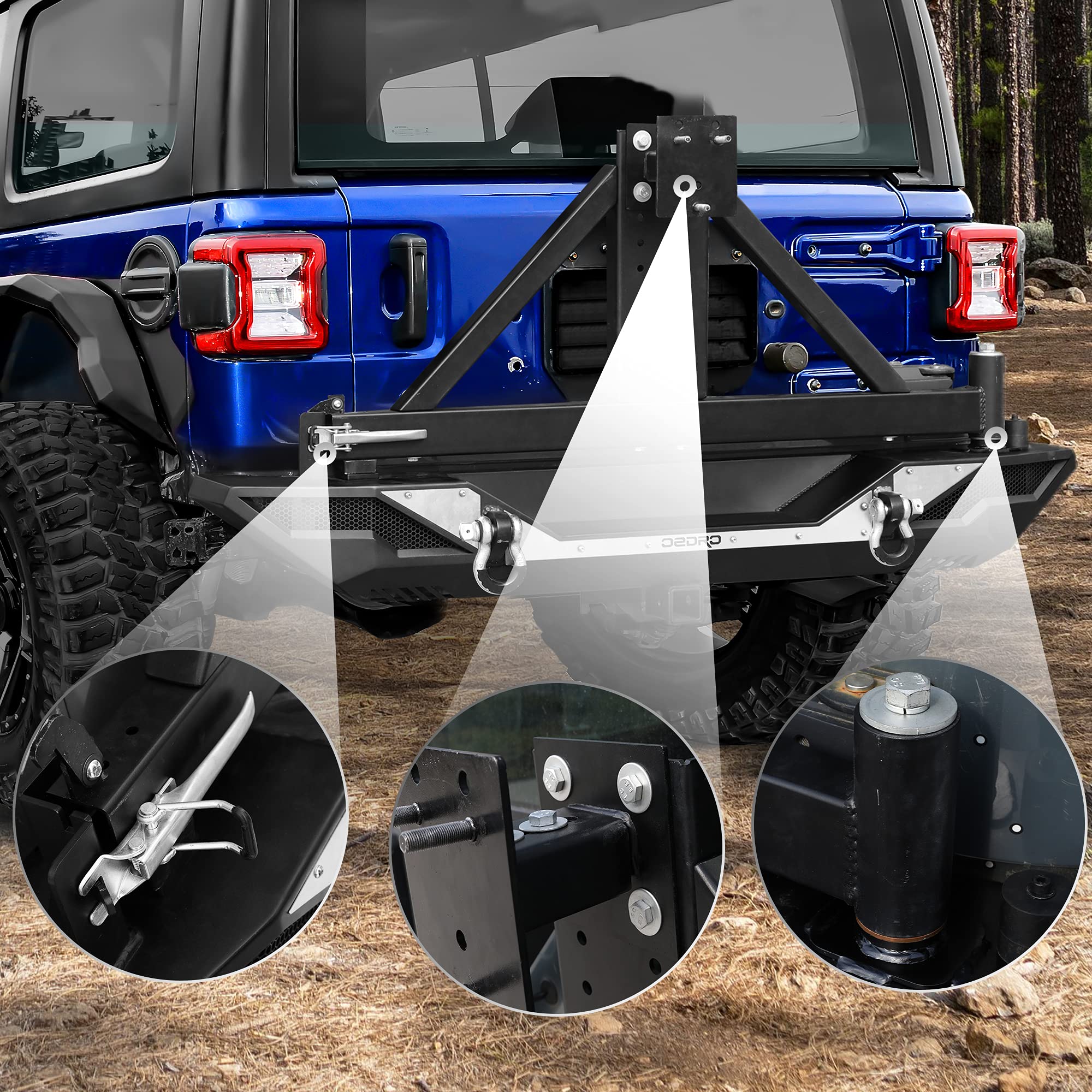 OEDRO Rear Bumper w/Tire Carrier Compatible for 2018-2025 Jeep Wrangler JL & Unlimited JLU (2/4 Doors), Full Width Back Bumper w/Hitch Receiver & D-Rings & Reflective Armor