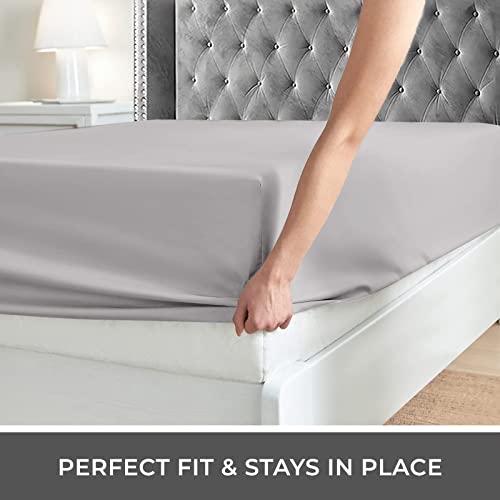 IR Imperial Rooms Twin Fitted Sheet - 16 Inch Deep Pocket Fitted Bed Sheets Twin Size Premium 1800 Soft Microfiber Shrink and Fade Resistant All Around Elastic Fitted Bottom Sheets Only (Grey)