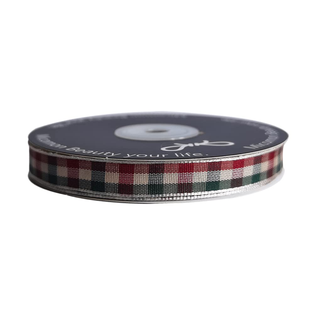 Micomon Red and Green Gingham Ribbon Buffalo Ribbon Checkerd Christmas Ribbon 25 Yards Each Roll 100% Polyester (3/8",RedGreen)