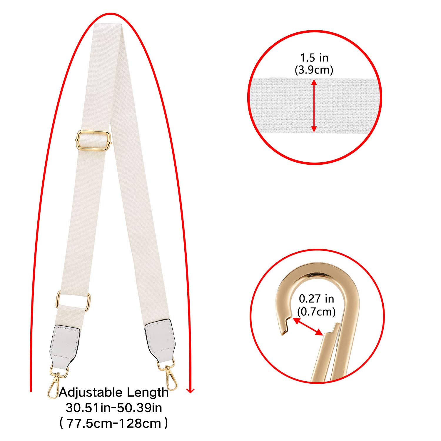 DEVPSISR Wide Shoulder Purse Strap Replacement Adjustable Belt Canvas Bag Crossbody Handbag (Leather Buckle-Creamy White)