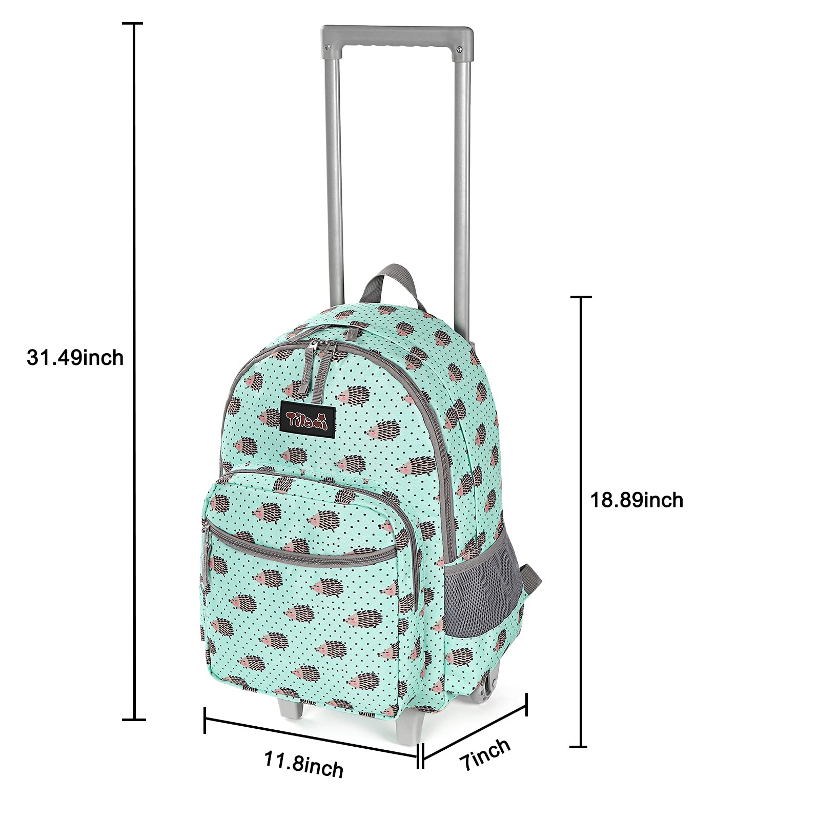 Tilami Rolling Backpack 18 inch Double Handle Wheeled Boys Girls Travel School Children Luggage Toddler Trip, Hedgehog