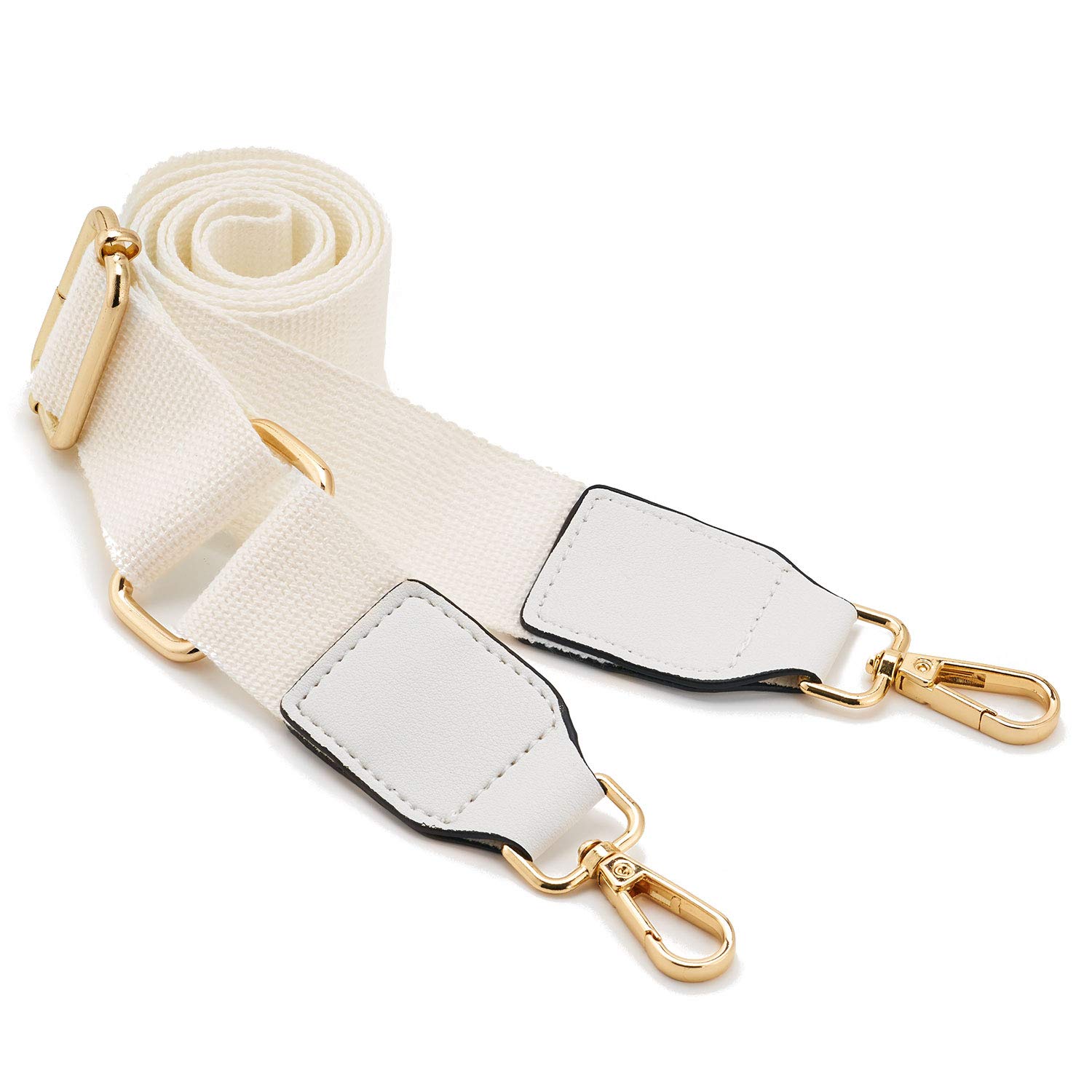 DEVPSISR Wide Shoulder Purse Strap Replacement Adjustable Belt Canvas Bag Crossbody Handbag (Leather Buckle-Creamy White)