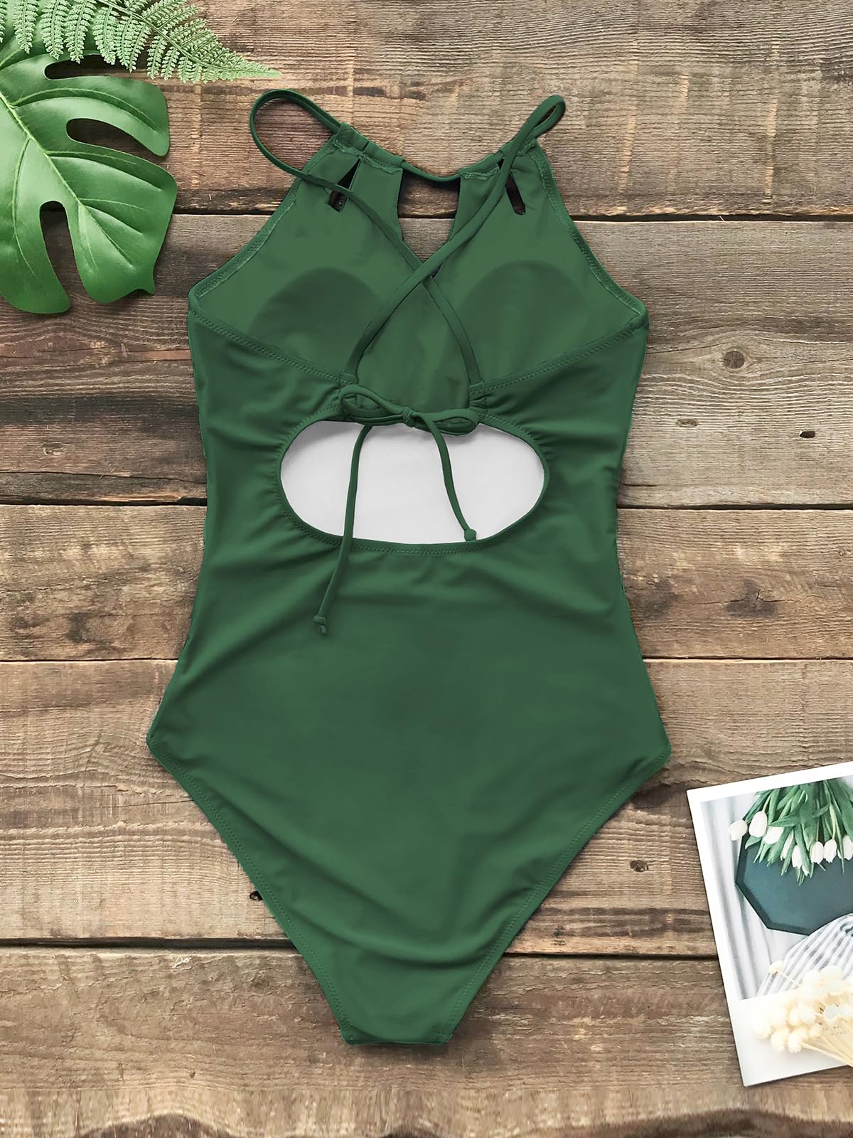 CUPSHE Women's One Piece Swimsuit High Neck Tummy Control Bathing Suit, L Green