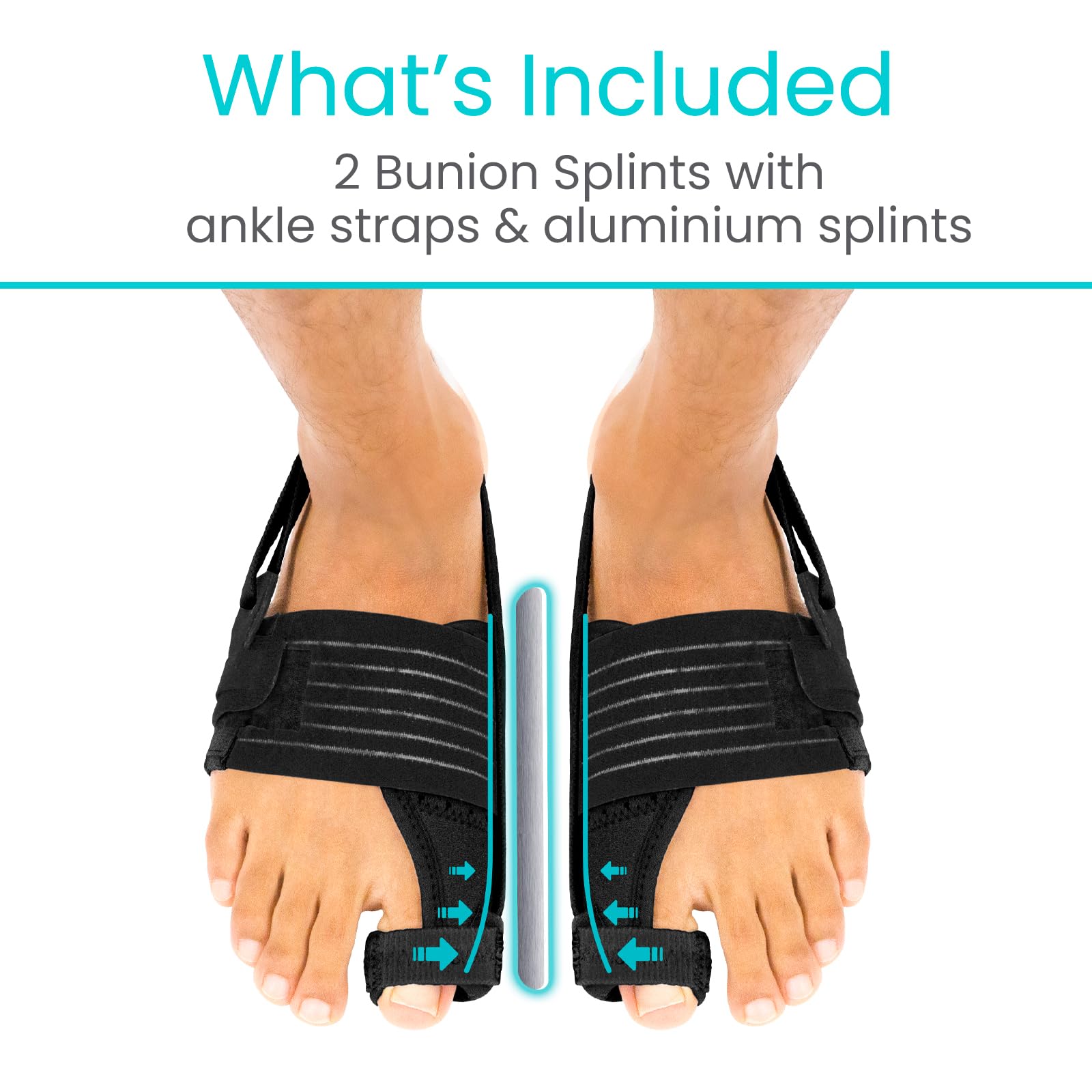 Vive Bunion Corrector for Women & Men Big Toe - Toe Separator Non-Surgical Hallux Valgus Correction, Hammer Toe Straightener Bunion Relief - Big Toe Brace Splint - Day Night Support 2 Pcs (Black)