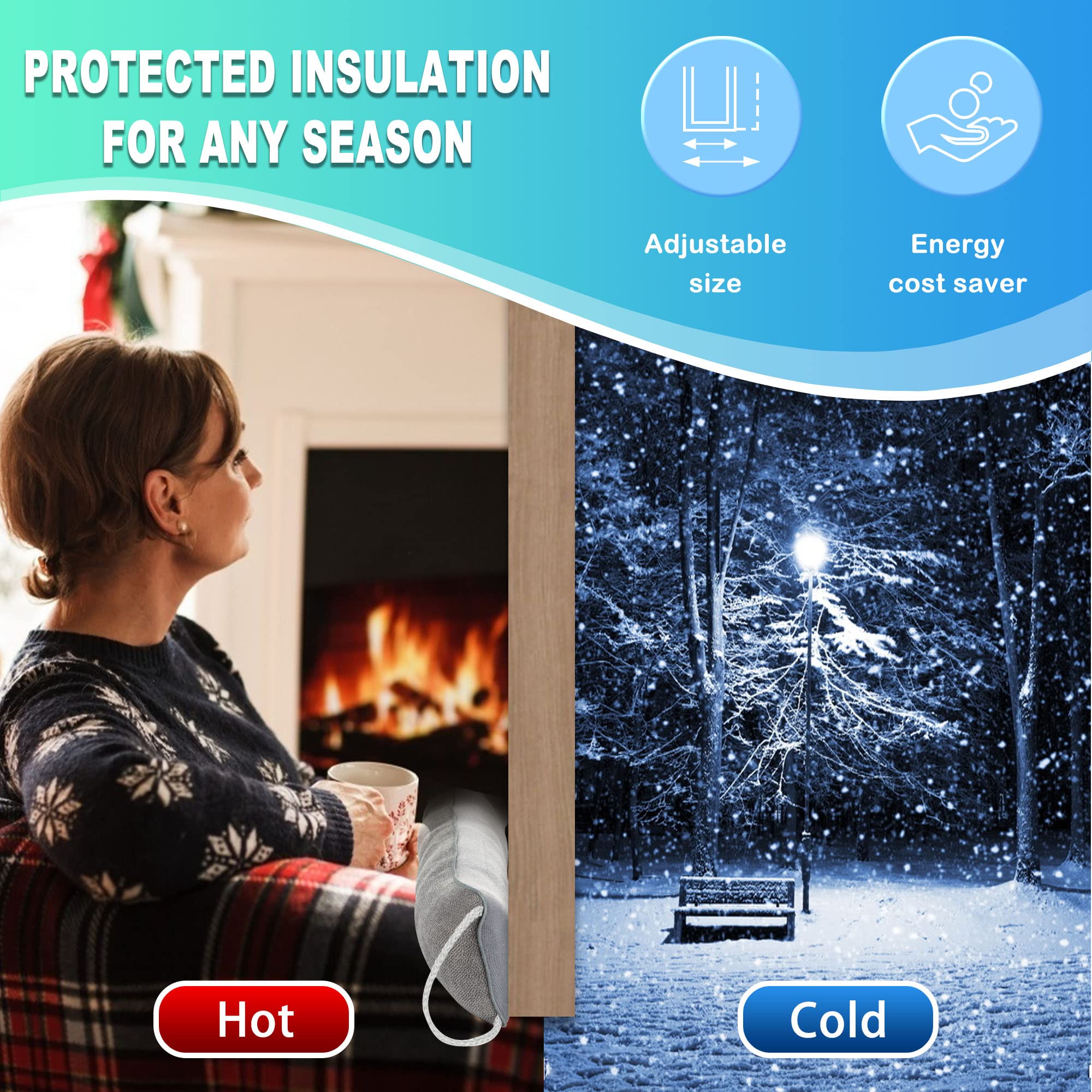 Upgraded Door Draft Stopper 35 inch- Weighted Under Door Noise Blocker Door Draft Stopper- Energy Saving Wheather Proof Strip Draft Guard for Doors and Windows with Hook Tape.