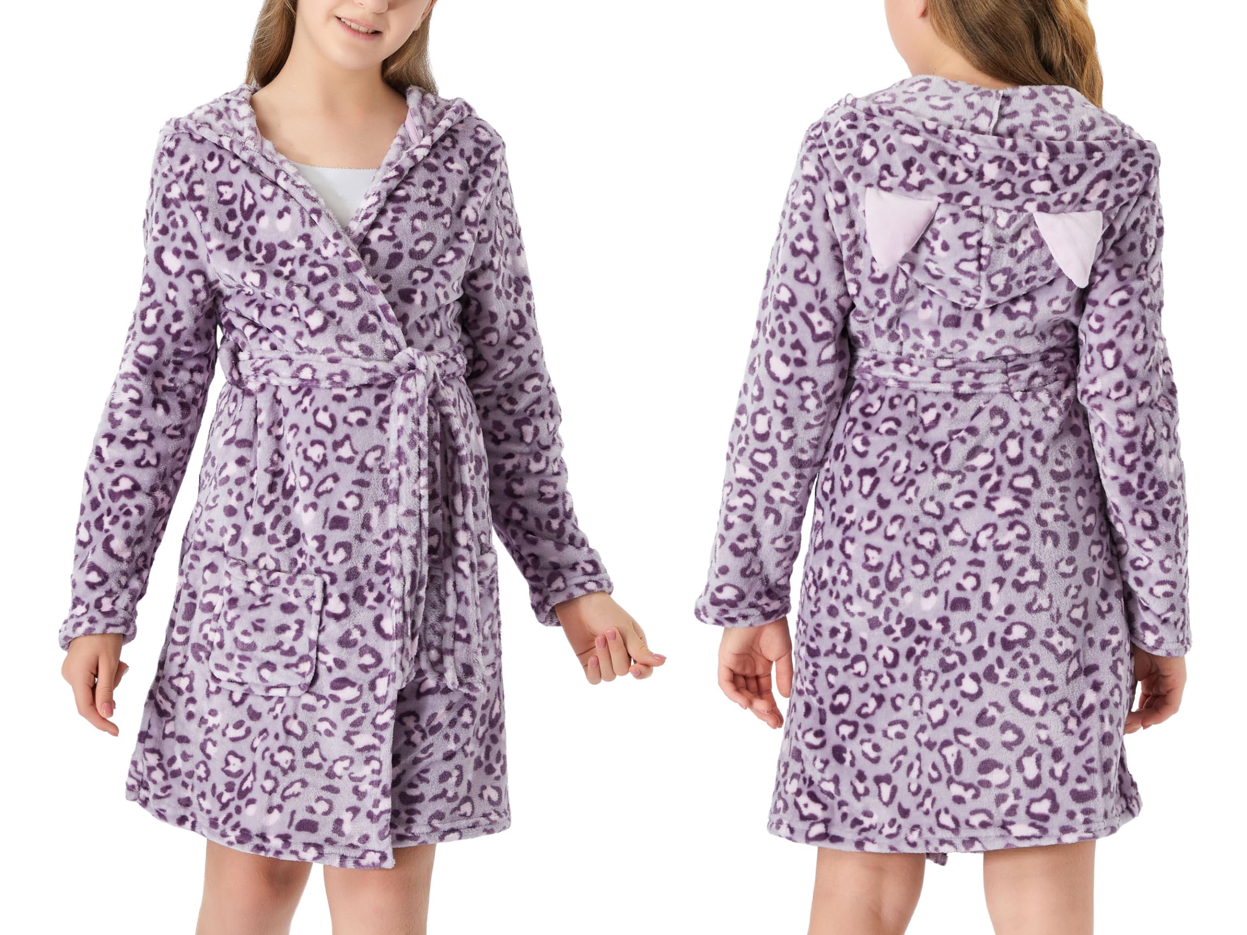 Topgal Cat Robe for Girls Cute Cozy Hooded Cat Ears Bathrobe Little Kids Teens Size 10