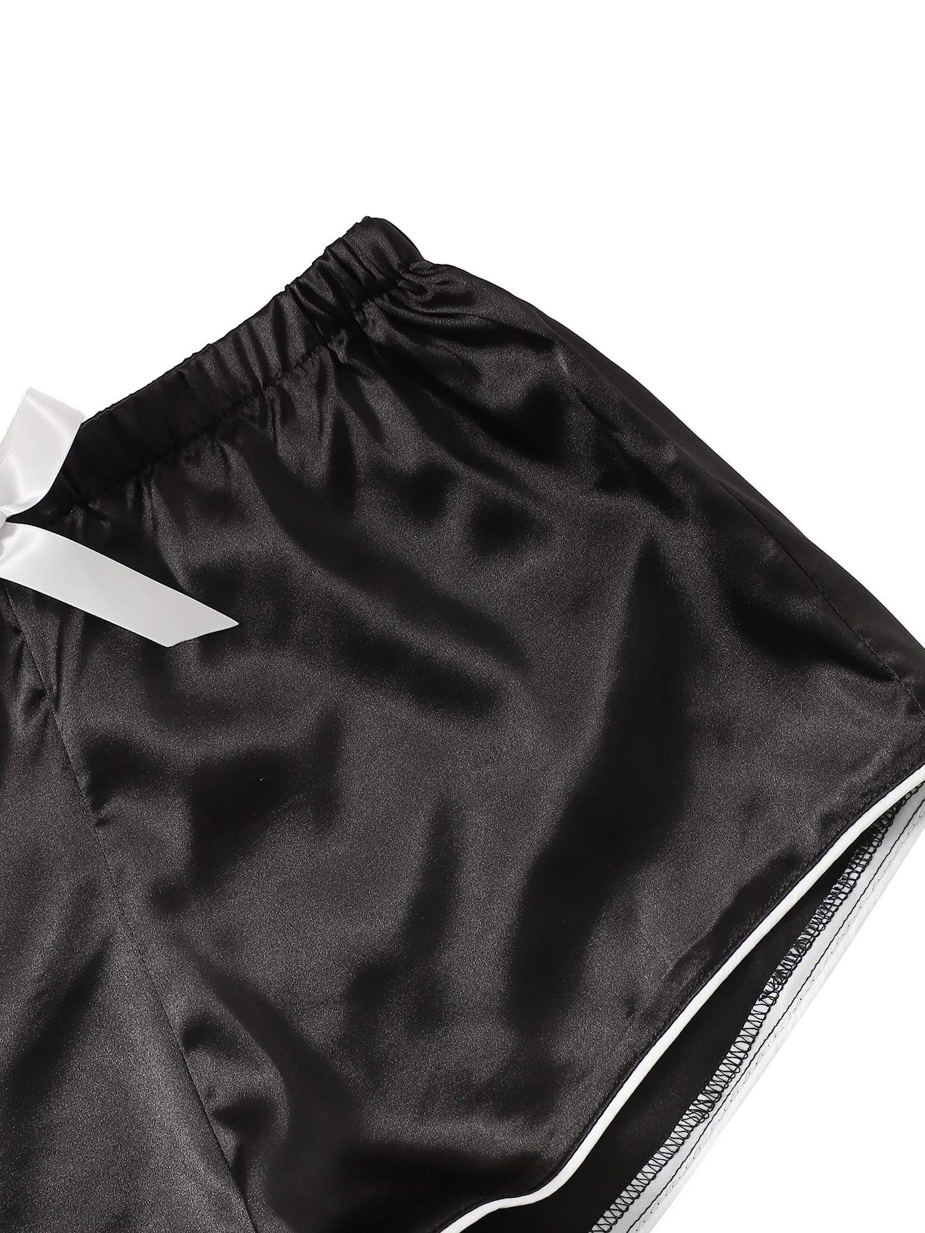 WDIRARA Women's Pajama Sets Satin Short Sleeve Down Shirts and Shorts Sleepwear PJ Set Dull Black Medium