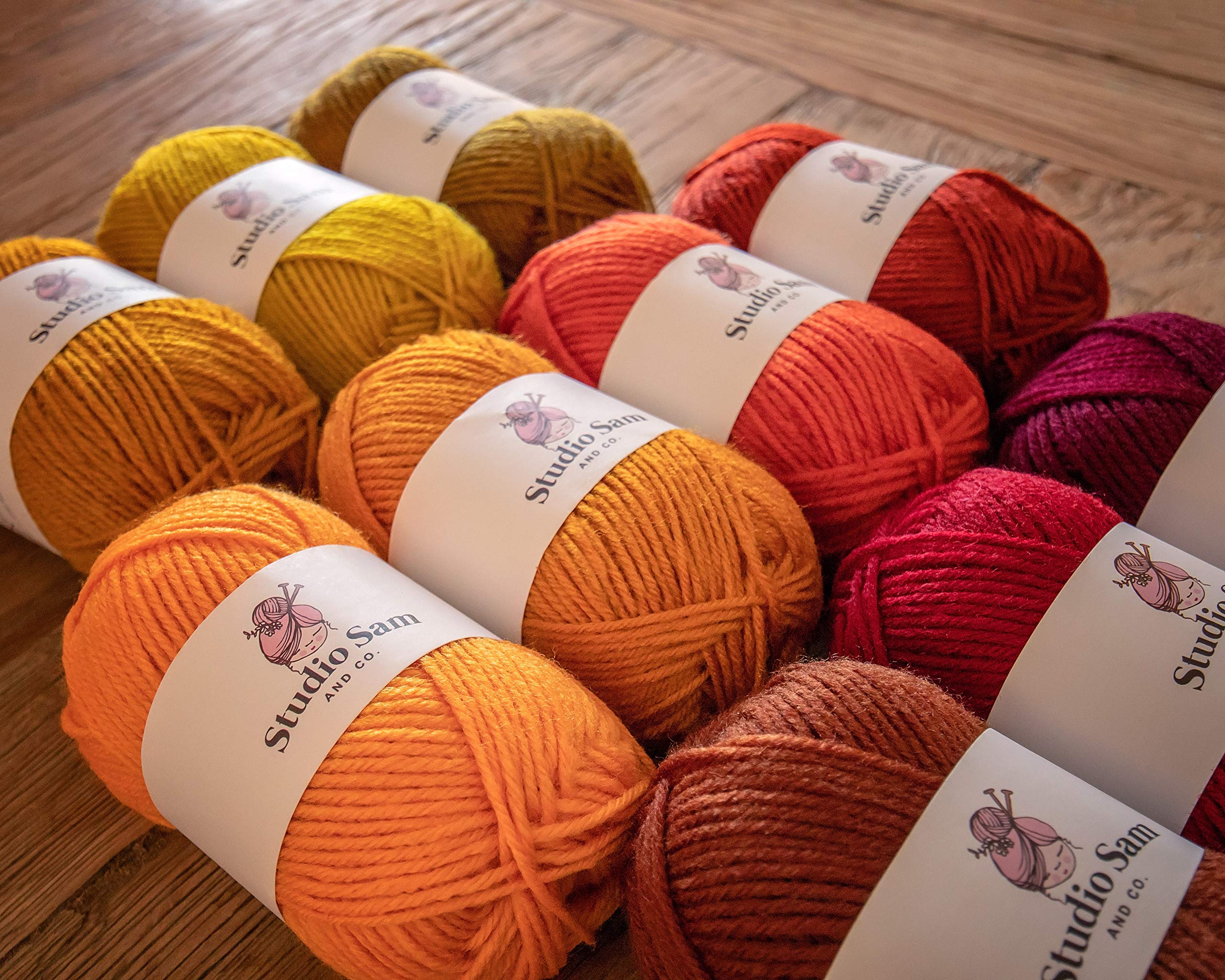 Studio Sam Acrylic Yarn Set. Ten Large 50g Skeins. Total 1030 Yards. for All Knitting, Crochet and Craft Projects. Orange and Brown (Autumn Collection)