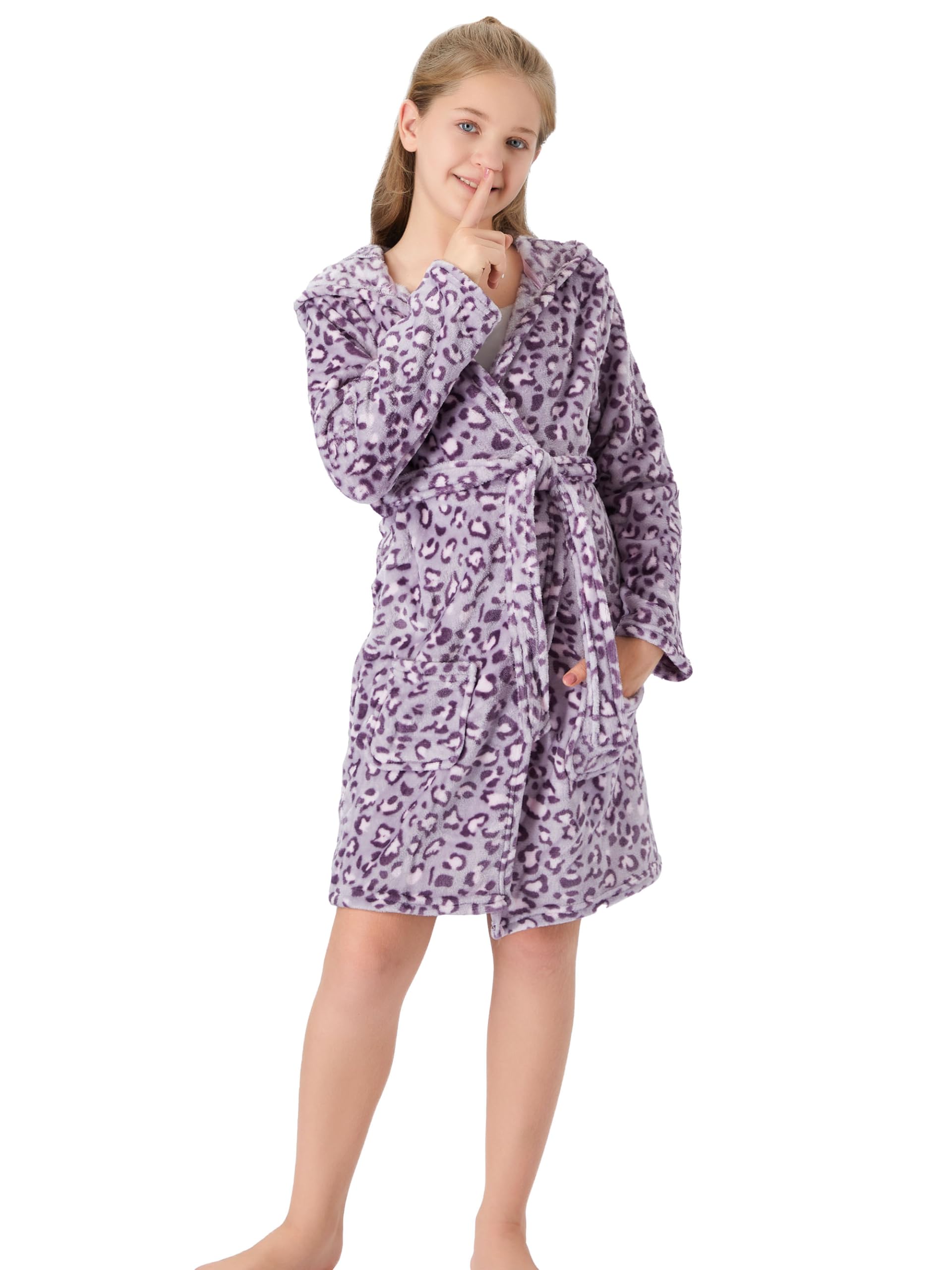 Topgal Cat Robe for Girls Cute Cozy Hooded Cat Ears Bathrobe Little Kids Teens Size 10
