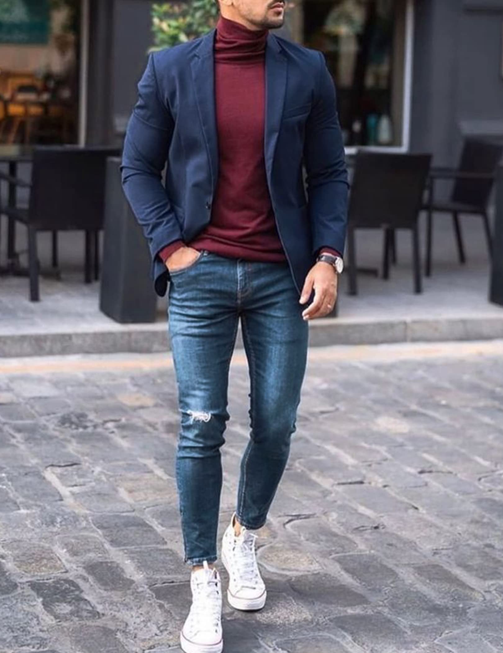 COOFANDY Mens Casual Blazer Fashion Sport Coats Slim Fit Business Suit Jacket Formal Blazer (Blue XXL)