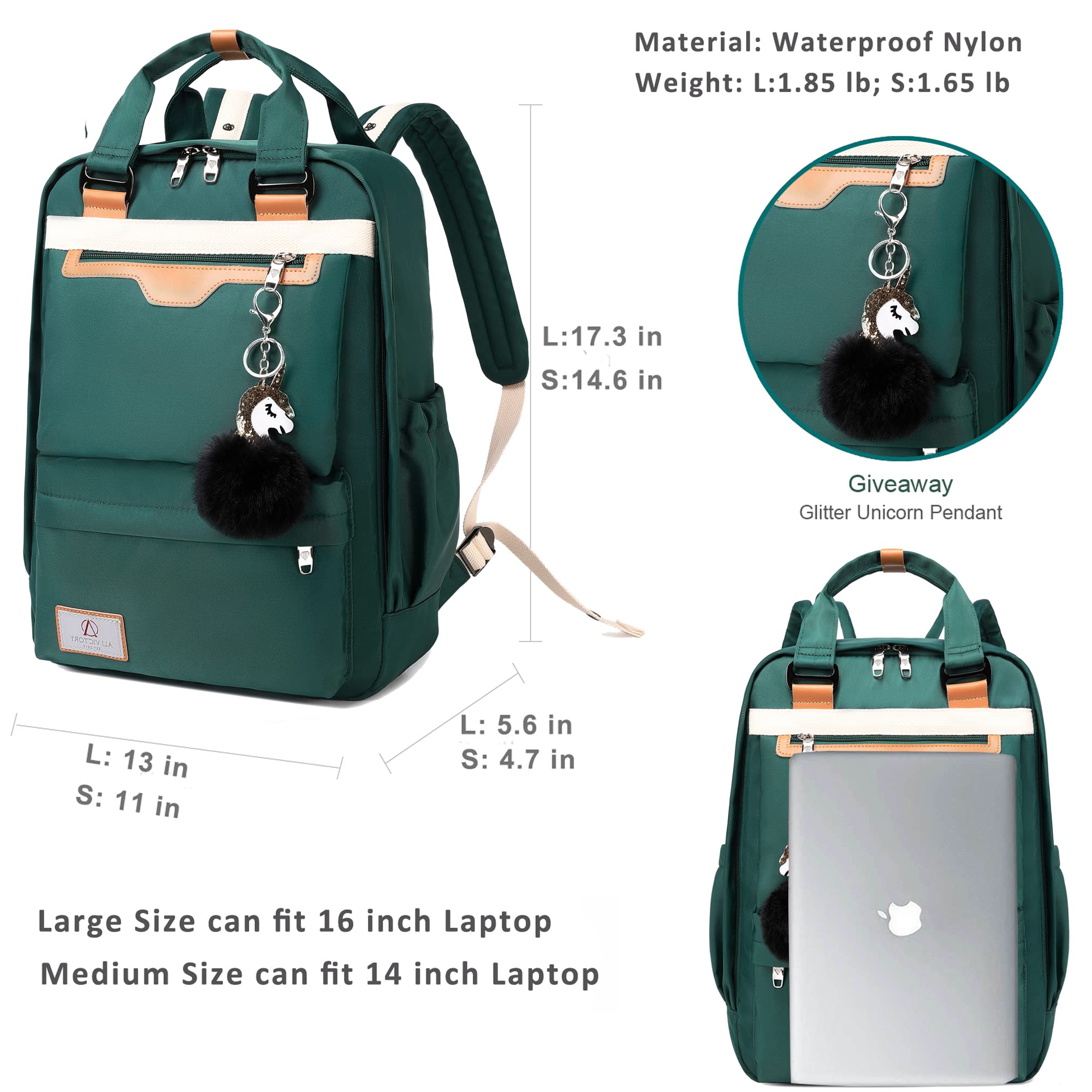 AO ALI VICTORY Laptop Backpack 15.6 Inch for Women Men Teacher Backpacks Nurse Bag Anti Theft Travel Back Pack Large College Bookbag (Medium, Olive Green)