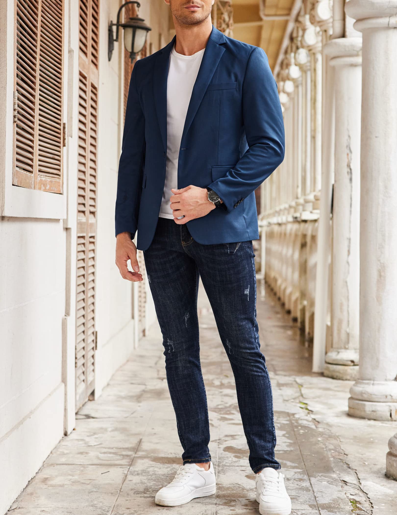 COOFANDY Mens Casual Blazer Fashion Sport Coats Slim Fit Business Suit Jacket Formal Blazer (Blue XXL)