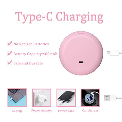 Kintion Compact Mirror with Light, 1X/10X Magnification Travel Mirror, Rechargeable Pocket Mirror LED Purse Mirror, 2-Sided, Folding, Handheld, Round, Small Makeup Mirror with Light for Gift (Pink)