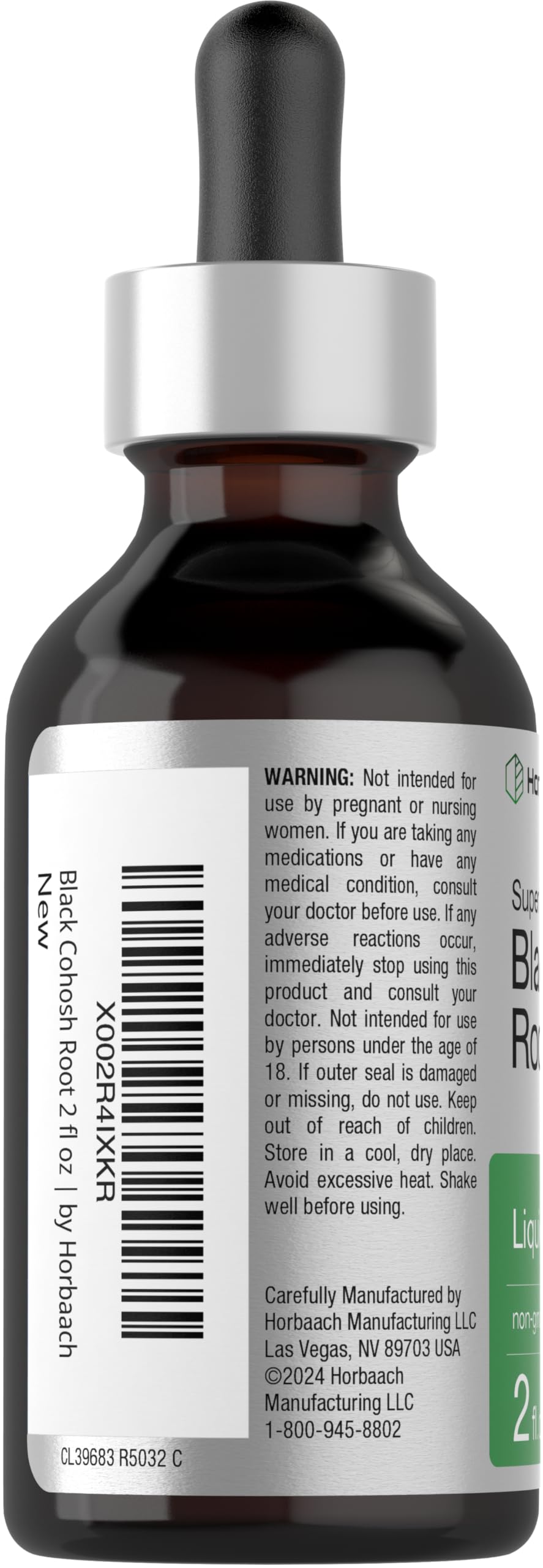 Horbäach Black Cohosh Root Tincture | 2 fl oz | Liquid Extract | Alcohol Free Herb Drops | Vegetarian | Non-GMO, Gluten Free Supplement